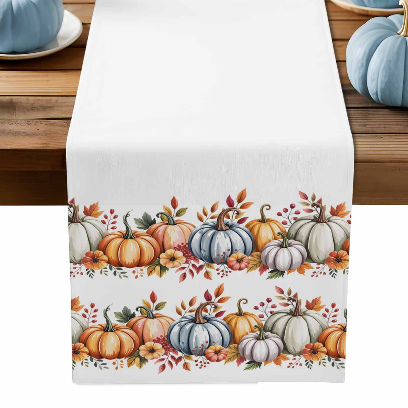 ERUNPONLY Orange Blue Green Pumpkin Table Runner - 72 Inch Long ...