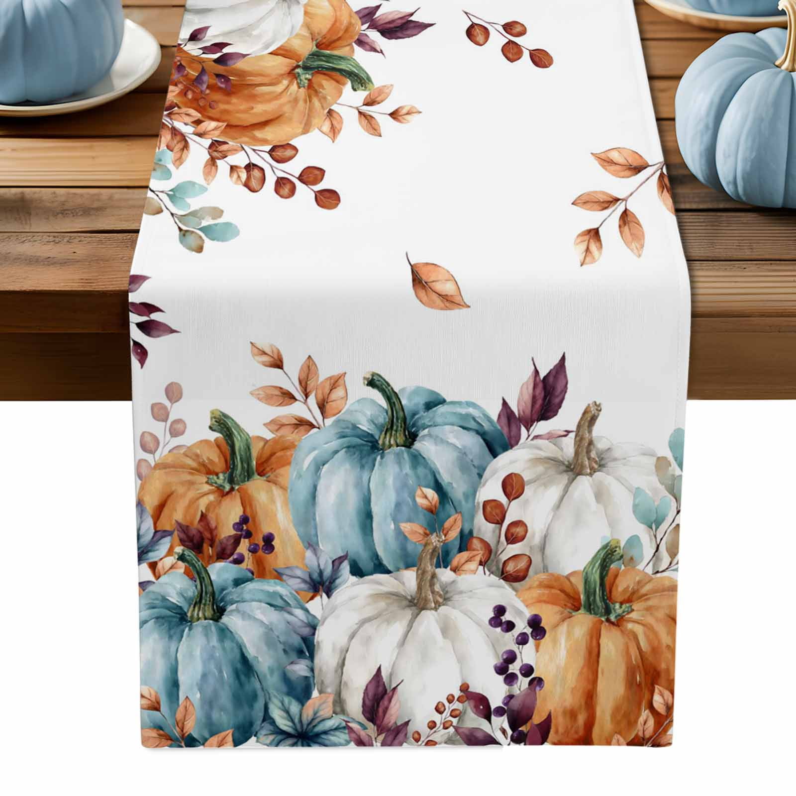 ERUNPONLY Orange Blue Grey Fall Table Runner - 72 Inch Long ...