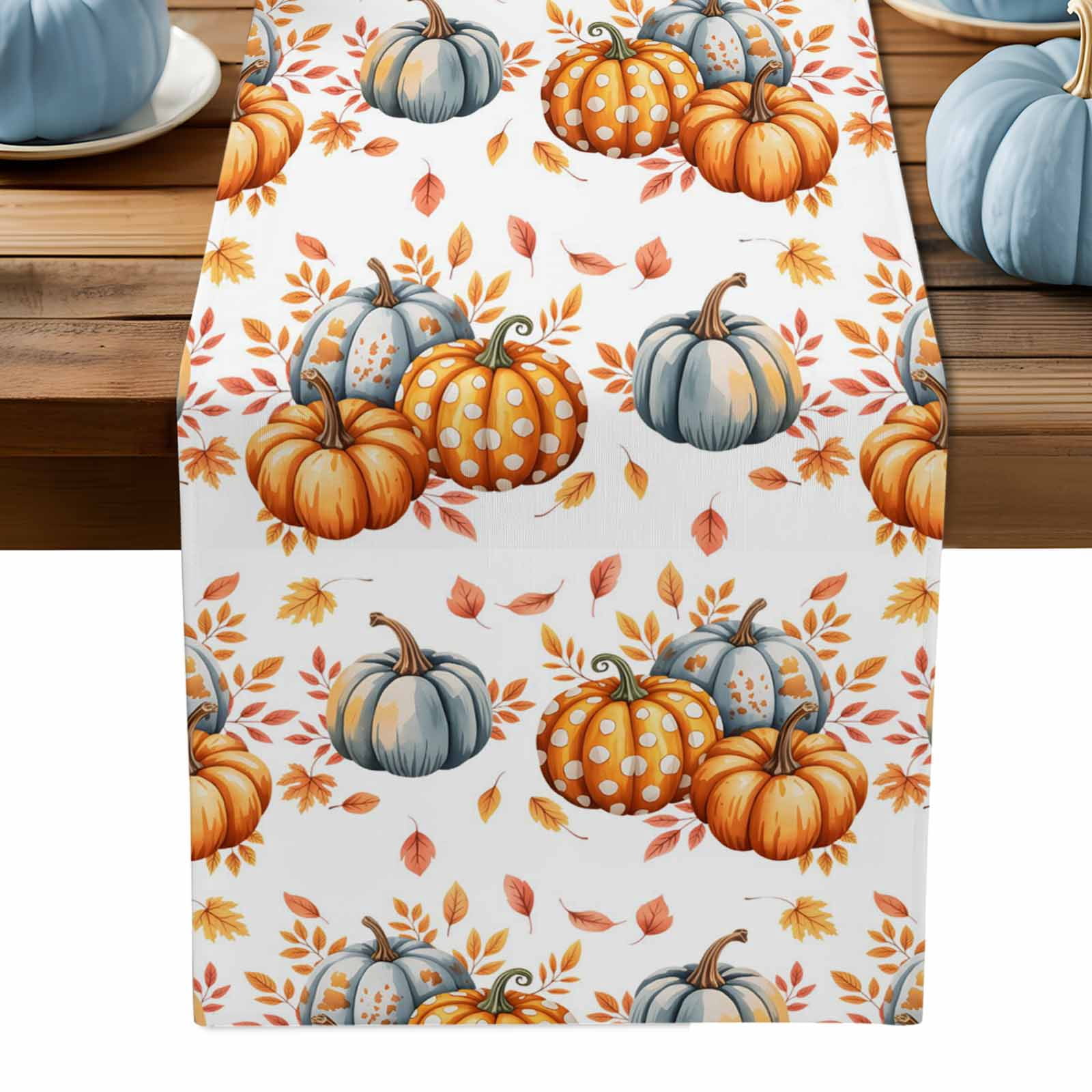 ERUNPONLY Orange Blue Pumpkin Table Runner - 70 Inch Long Thanksgiving ...