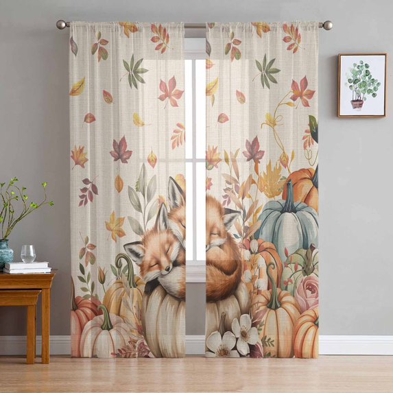 ERUNPONLY Orange Brown Fox Fall Sheer Curtains 63 Inch Length 2 Panels ...
