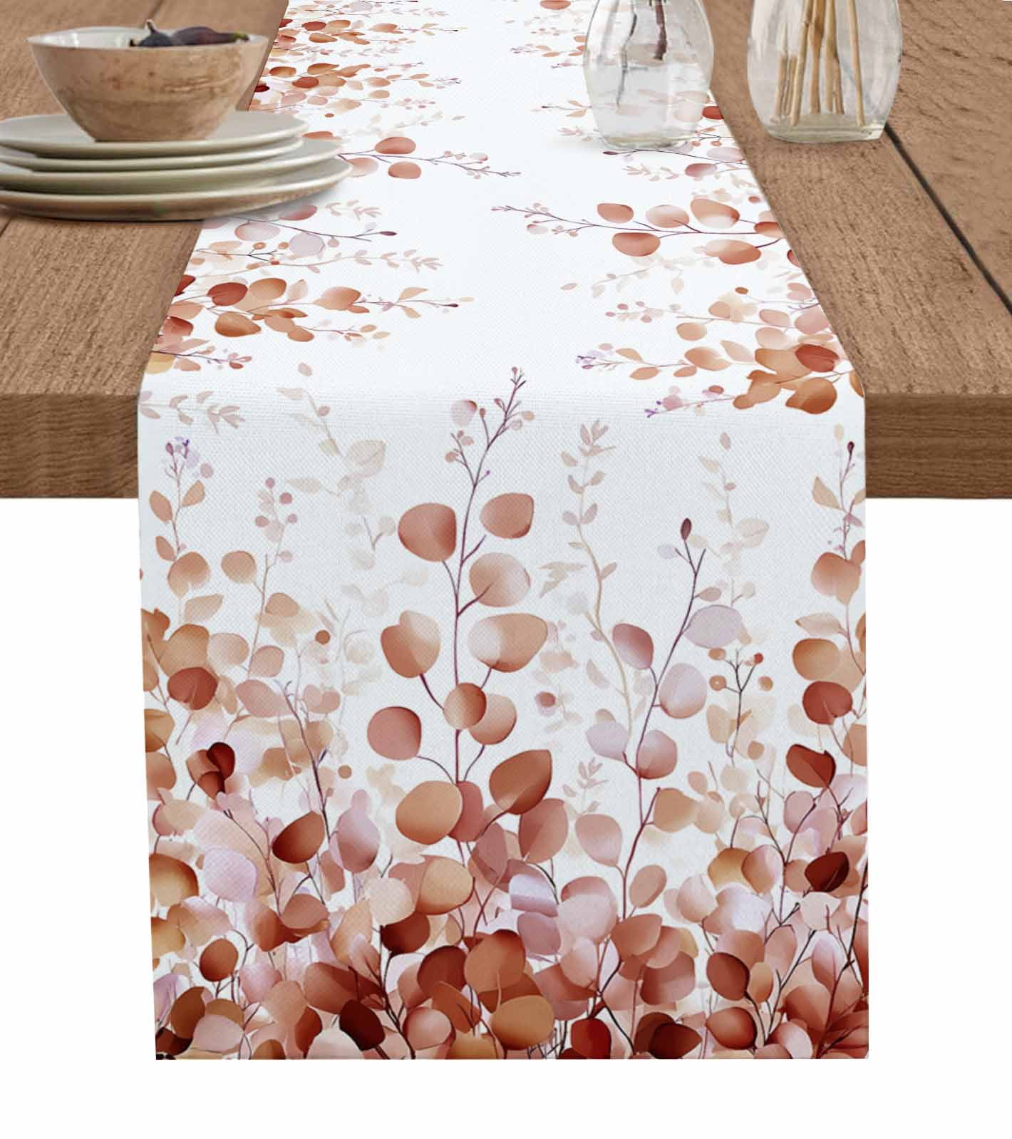 ERUNPONLY Orange Eucalyptus Table Runner - 72 Inch Long Botanical ...