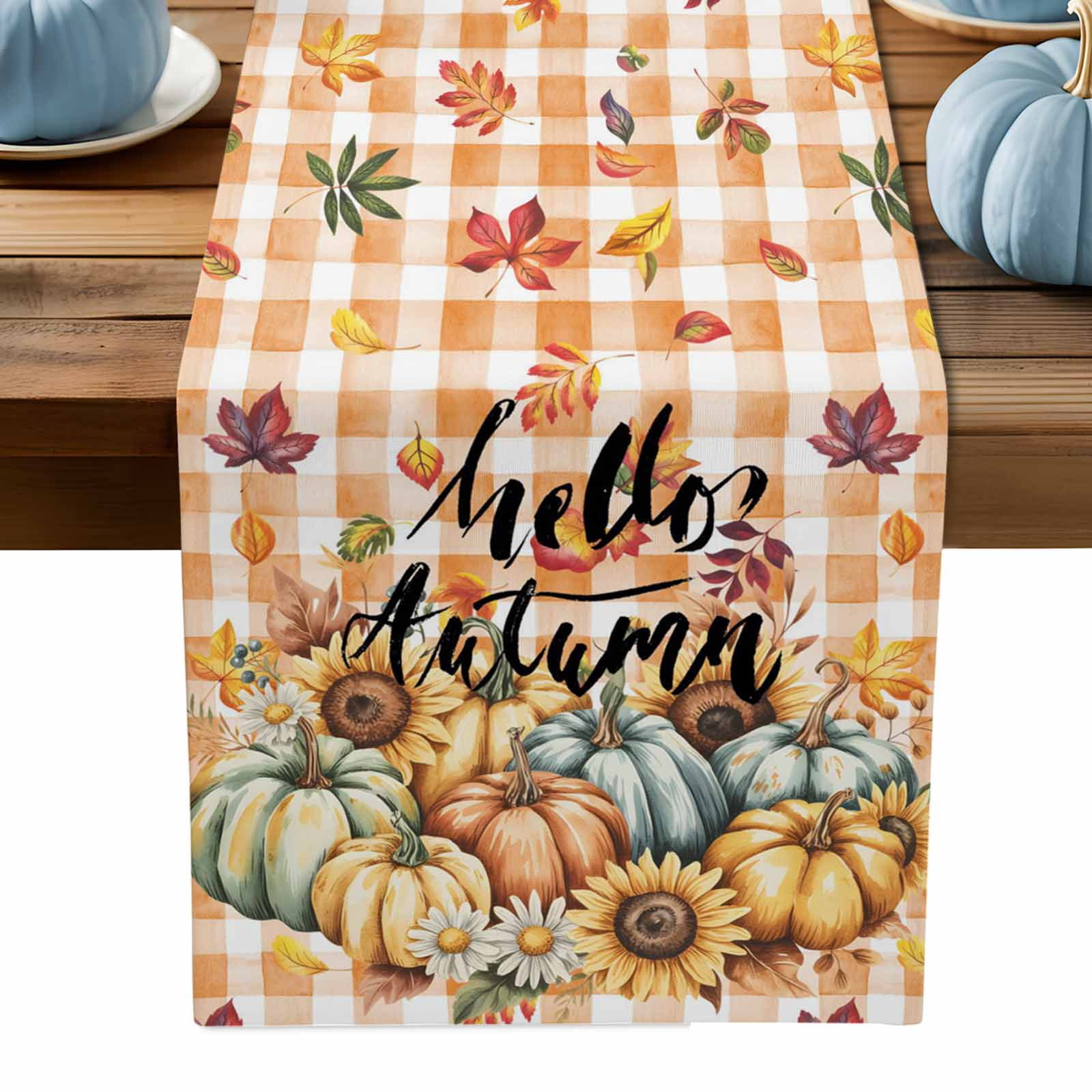 ERUNPONLY Orange Fall Pumpkin Table Runner - 48 Inch Long Sunflowers ...