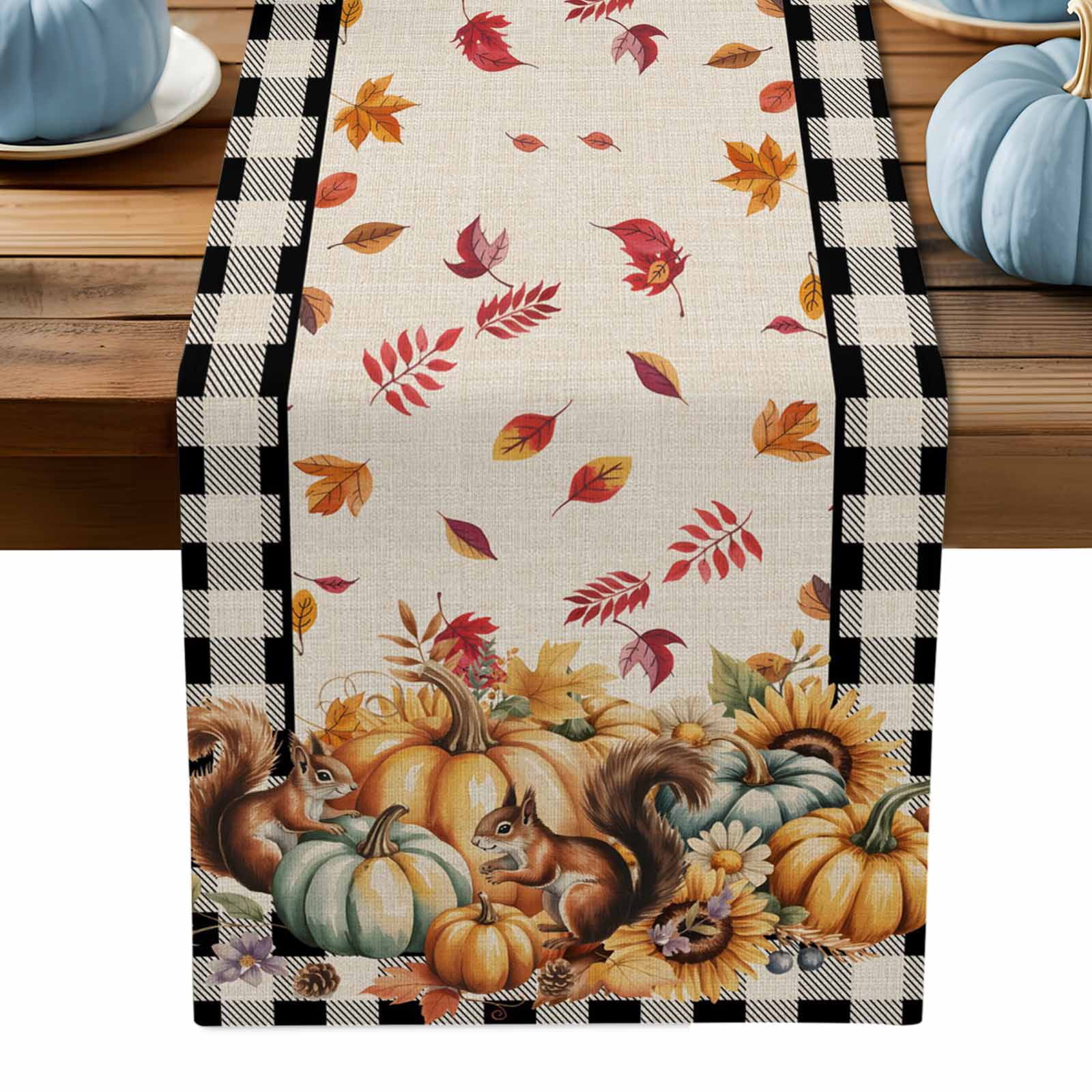 ERUNPONLY Orange Fall Pumpkin Table Runner - 72 Inch Long Leaves ...