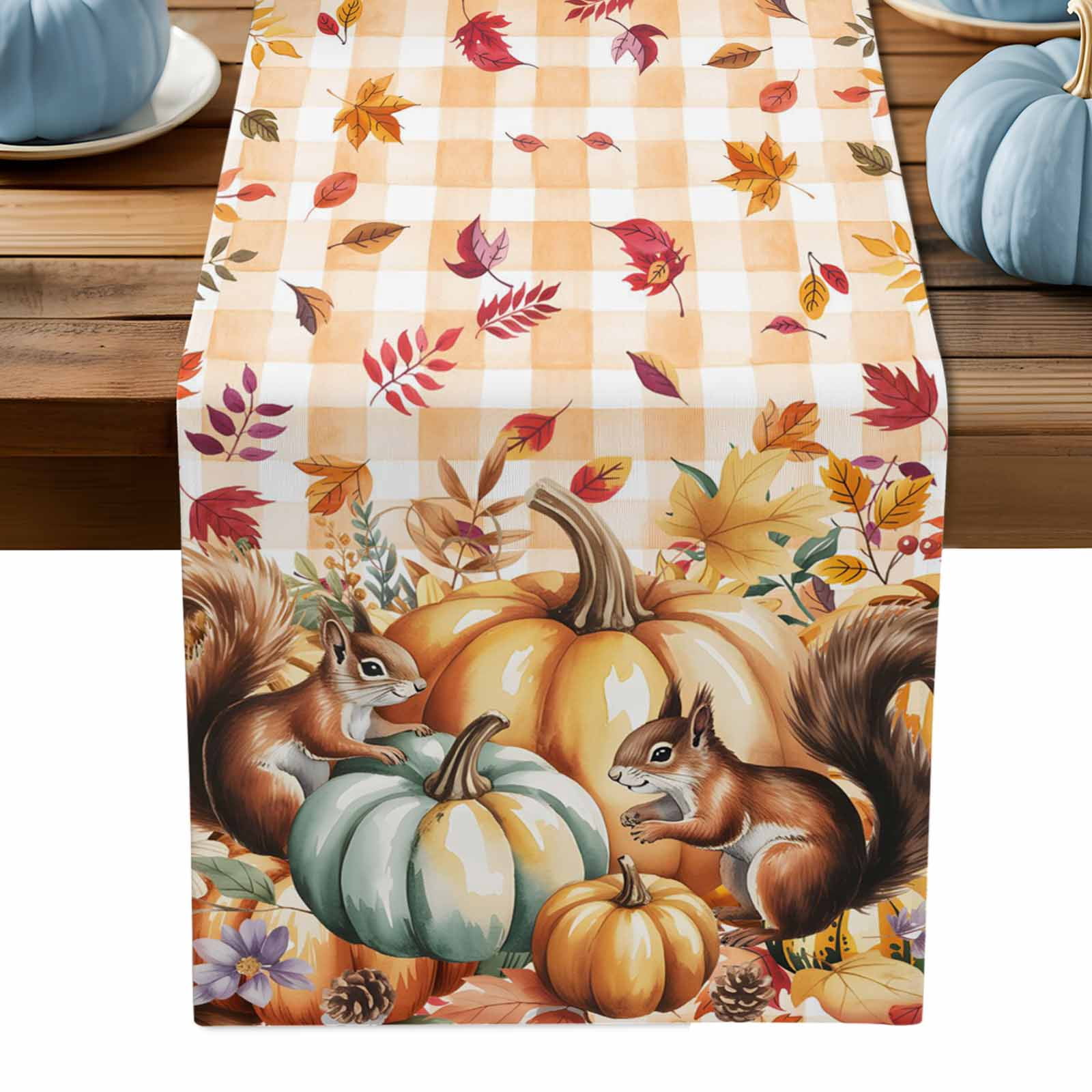 ERUNPONLY Orange Fall Pumpkins Table Runner - 72 Inch Long Leaf ...