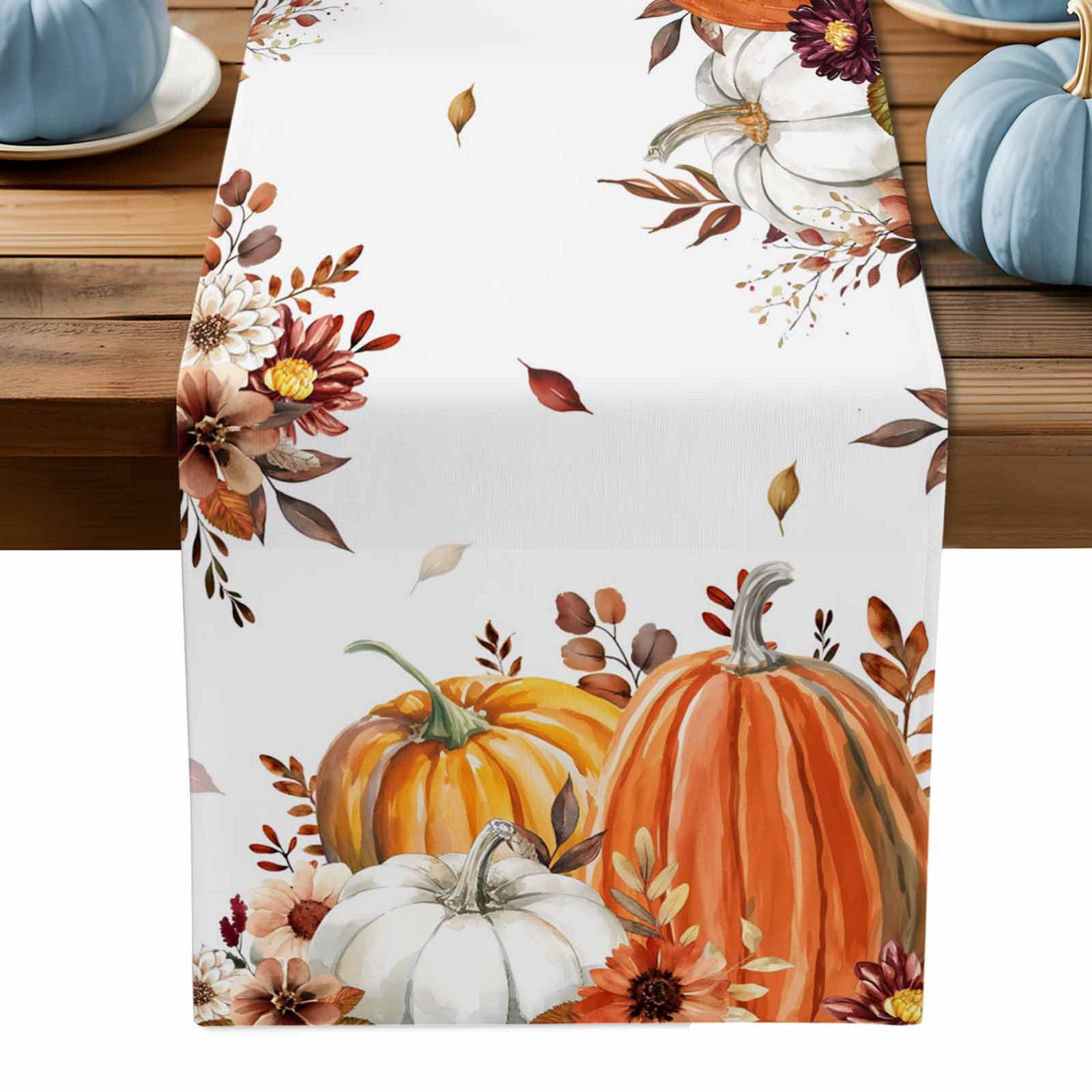 ERUNPONLY Orange Fall Pumpkins Table Runner - 72 Inch Long Thanksgiving ...