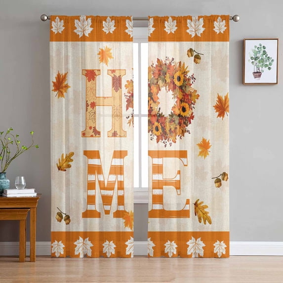 ERUNPONLY Orange Fall Sheer Curtains 96 Inch Length 2 Panels Set, Home ...