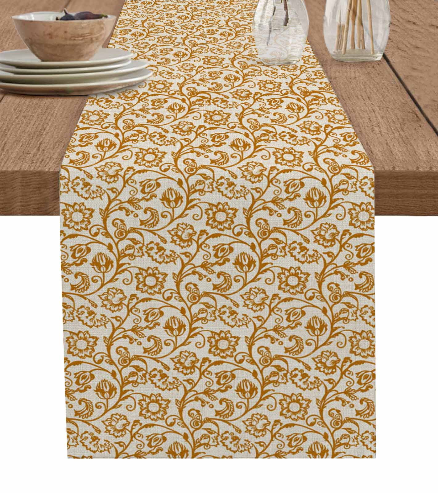 ERUNPONLY Orange Floral Table Runner - 72 Inch Long Vintage Art Flowers ...