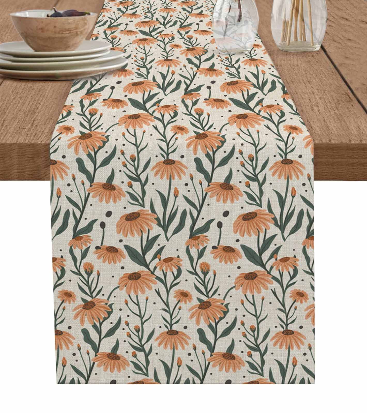 ERUNPONLY Orange Flower Table Runner - 72 Inch Long Fall Daisies ...