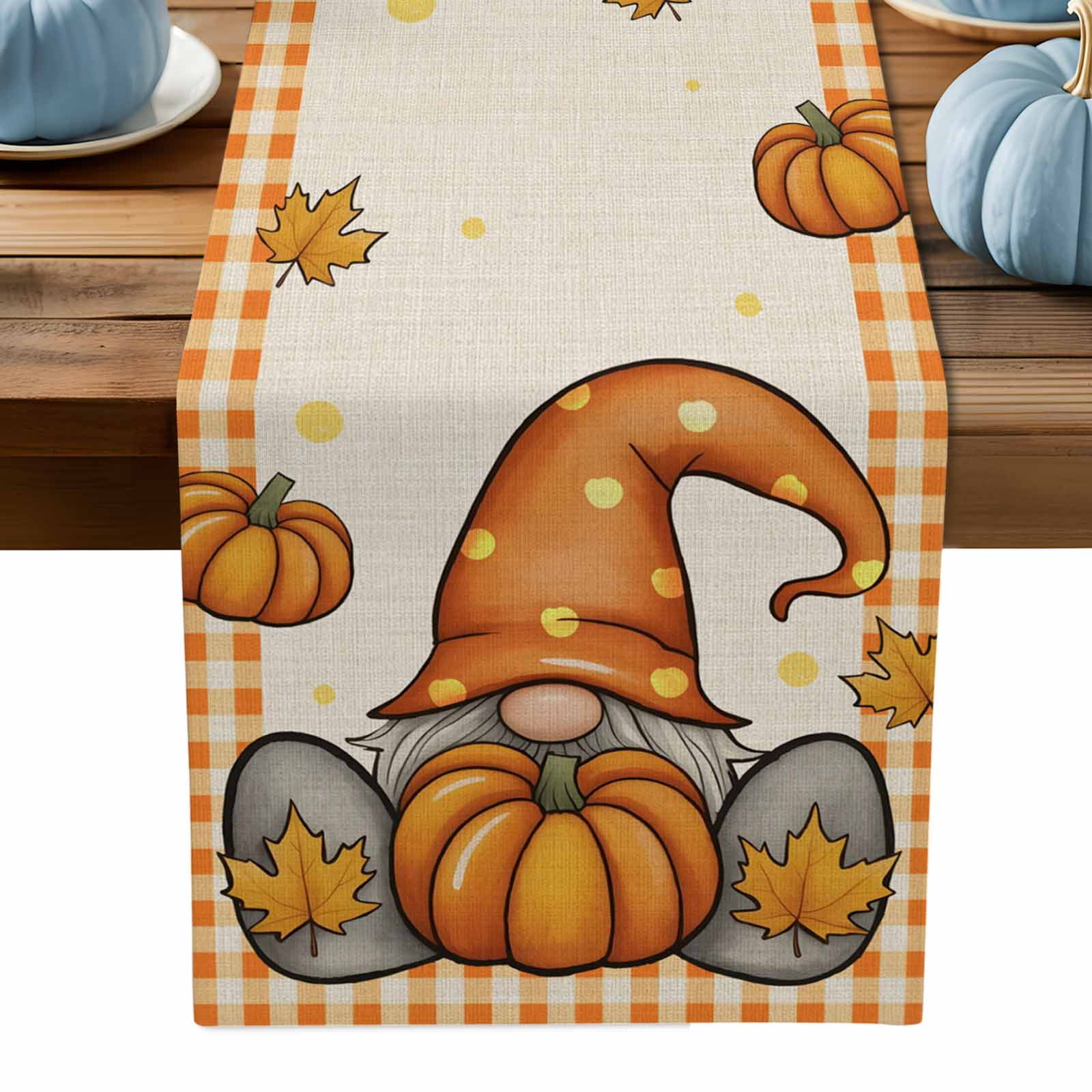 ERUNPONLY Orange Gnomes Fall Table Runner - 108 Inch Long Thanksgiving ...