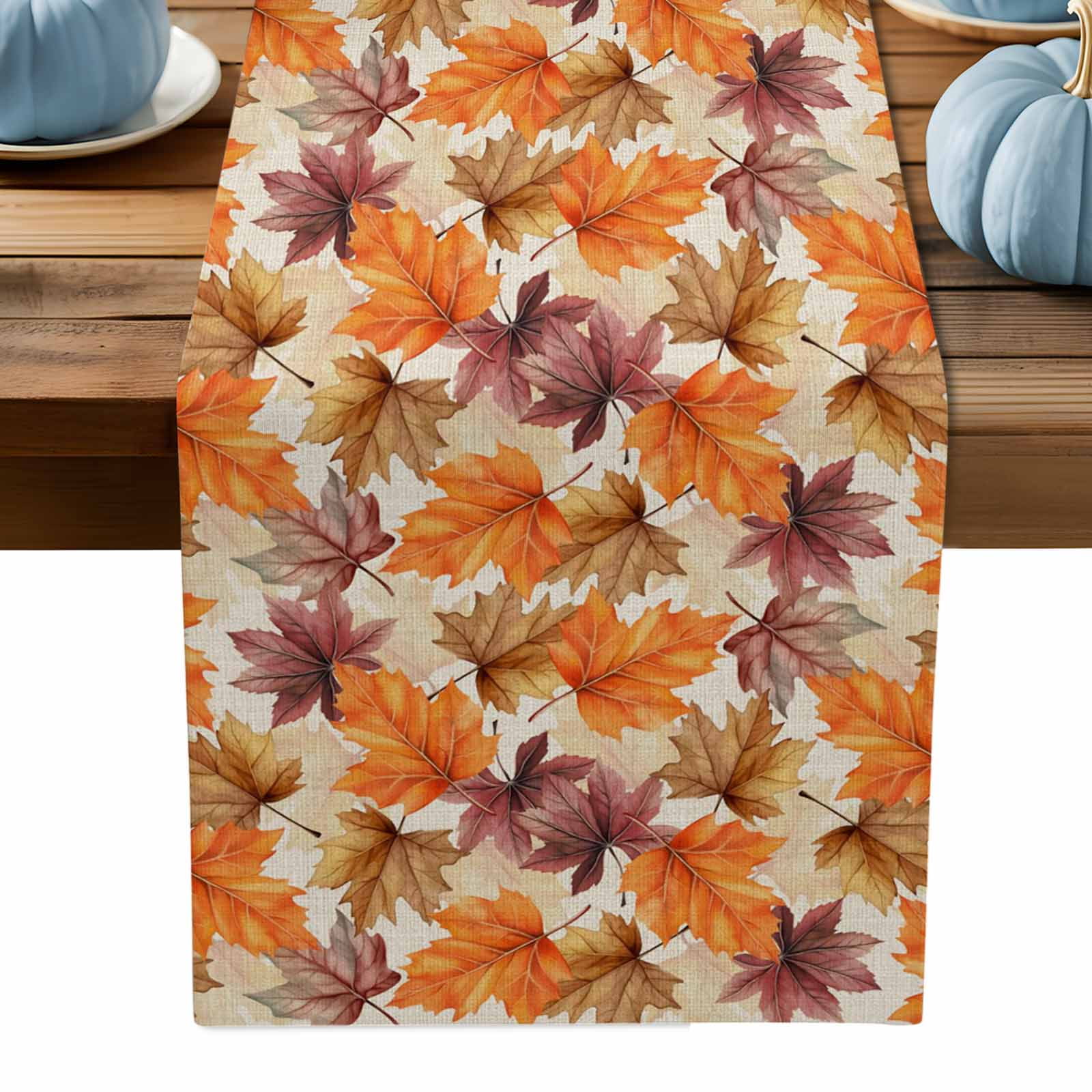 ERUNPONLY Orange Gray Maple Leaf Fall Table Runner - 72 Inch Long Retro ...
