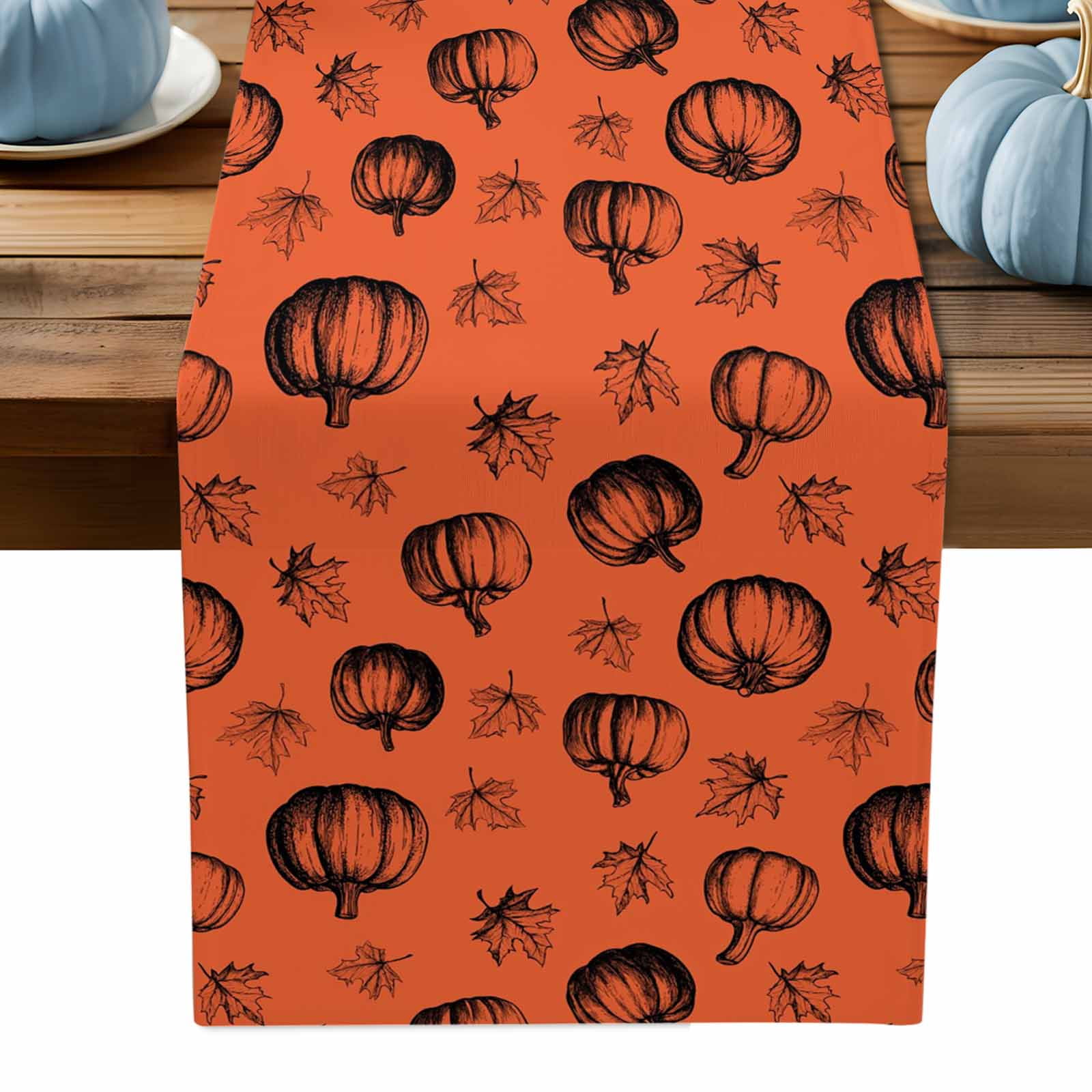 ERUNPONLY Orange Gray Thanksgiving Table Runner - 48 Inch Long Fall ...