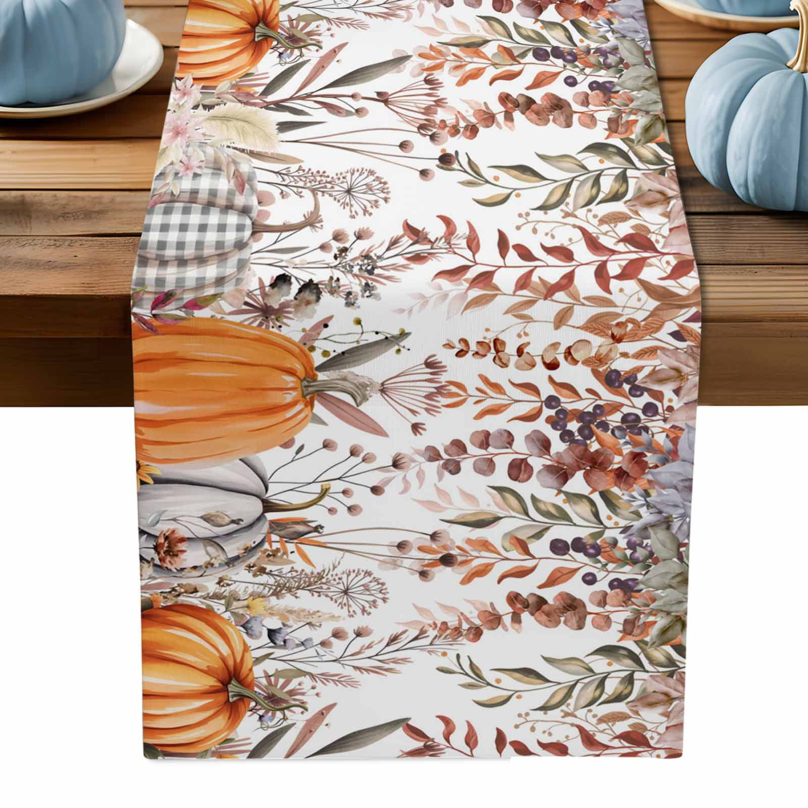 ERUNPONLY Orange Grey Fall Table Runner - 48 Inch Long Thanksgiving ...