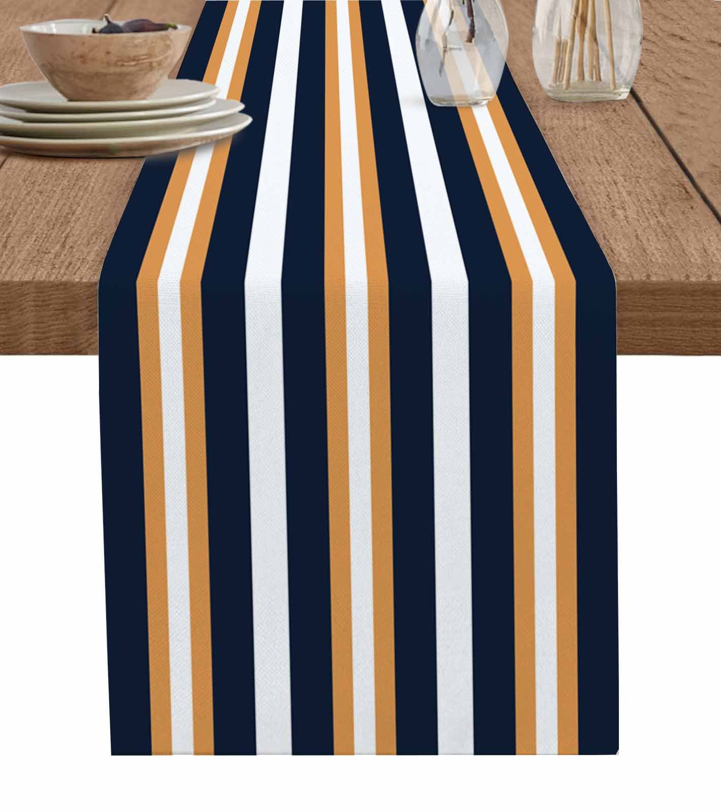 ERUNPONLY Orange Navy Blue Striped Table Runner - 60 Inch Long ...