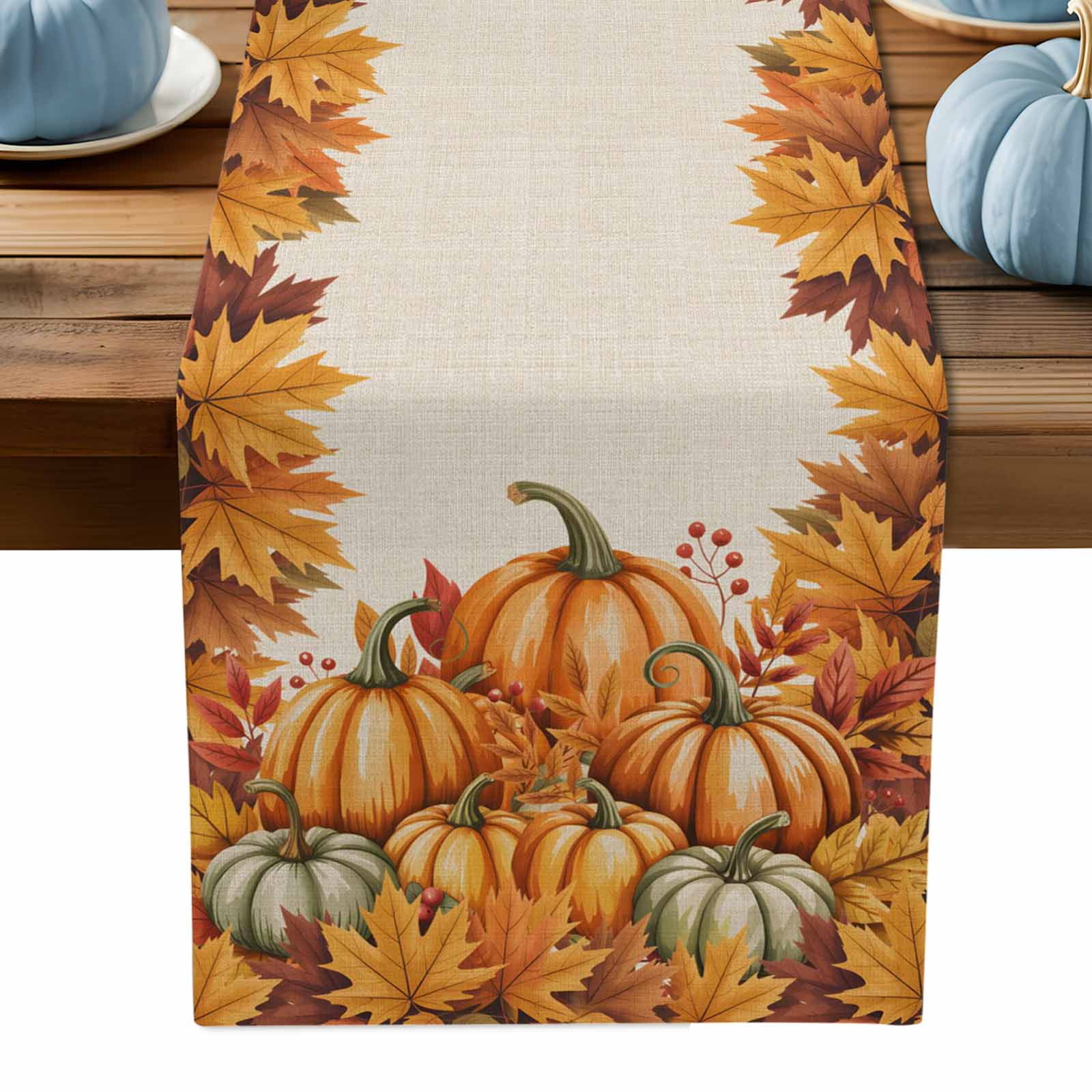 ERUNPONLY Orange Pumpkin Fall Table Runner - 108 Inch Long Thanksgiving ...