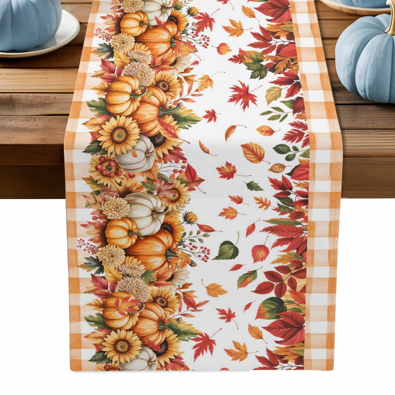 ERUNPONLY Orange Pumpkin Fall Table Runner - 108 Inch Long Thanksgiving ...