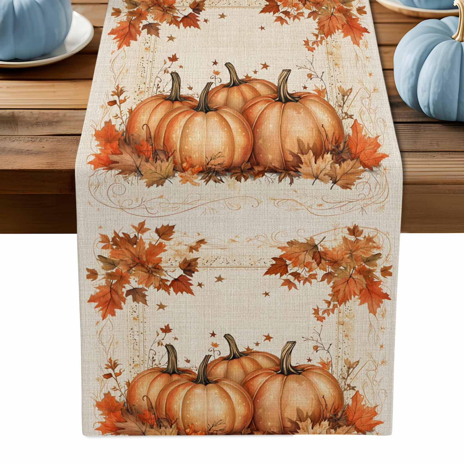 ERUNPONLY Orange Pumpkin Fall Table Runner - 60 Inch Long Thanksgiving ...