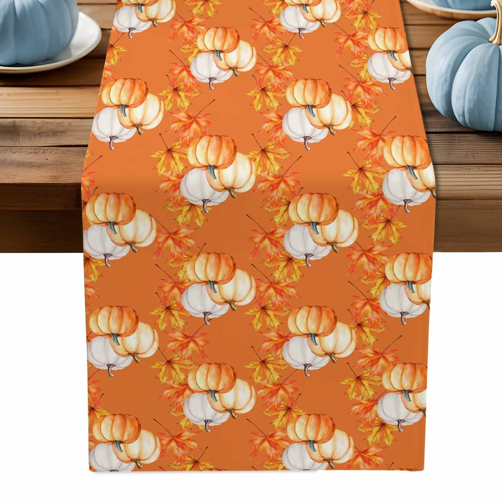 ERUNPONLY Orange Pumpkin Fall Table Runner - 70 Inch Long Thanksgiving ...