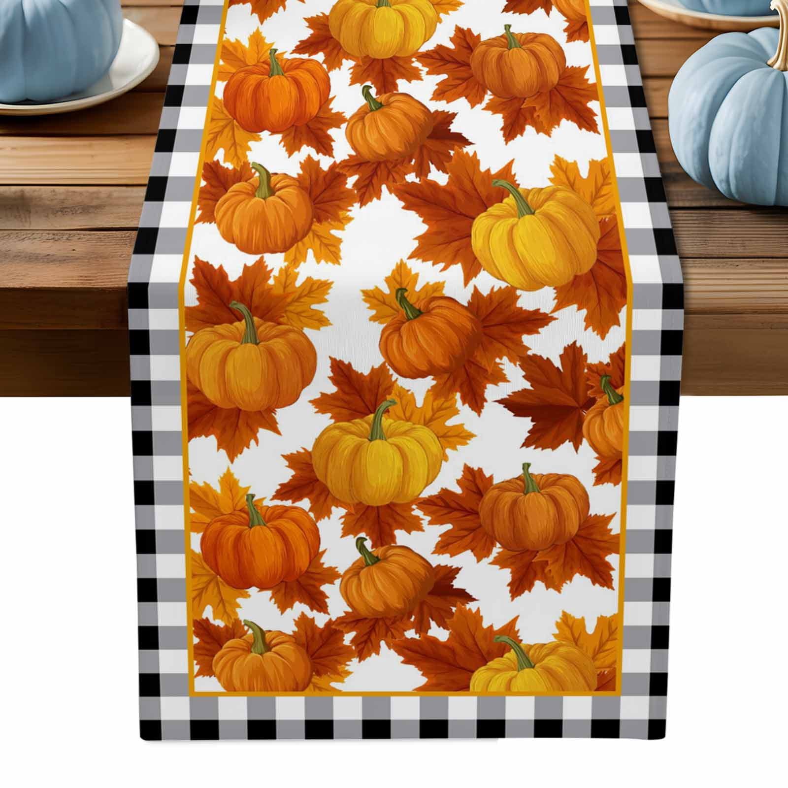 ERUNPONLY Orange Pumpkin Fall Table Runner - 72 Inch Long Thanksgiving ...