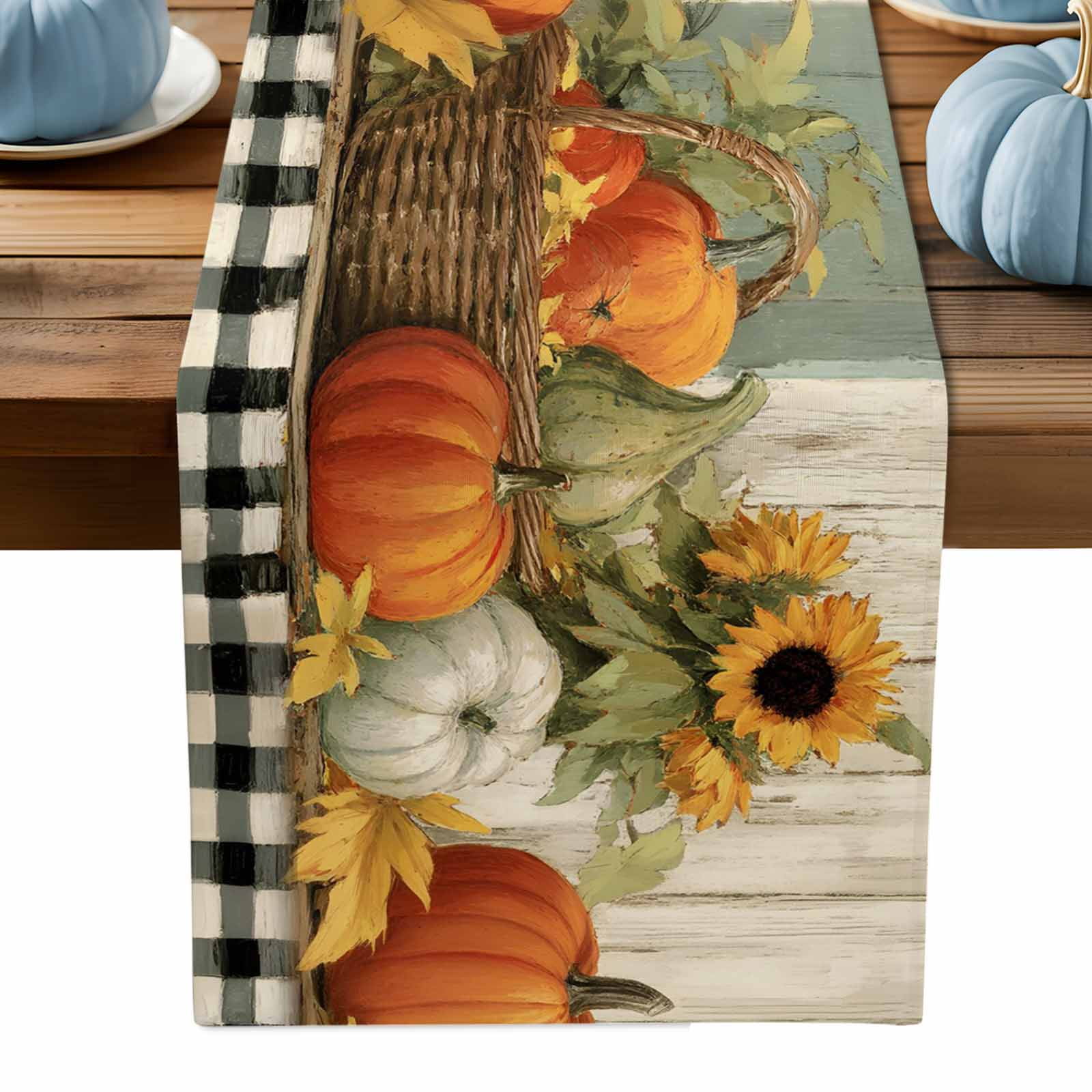 ERUNPONLY Orange Pumpkin Fall Table Runner - 72 Inch Long Thanksgiving ...