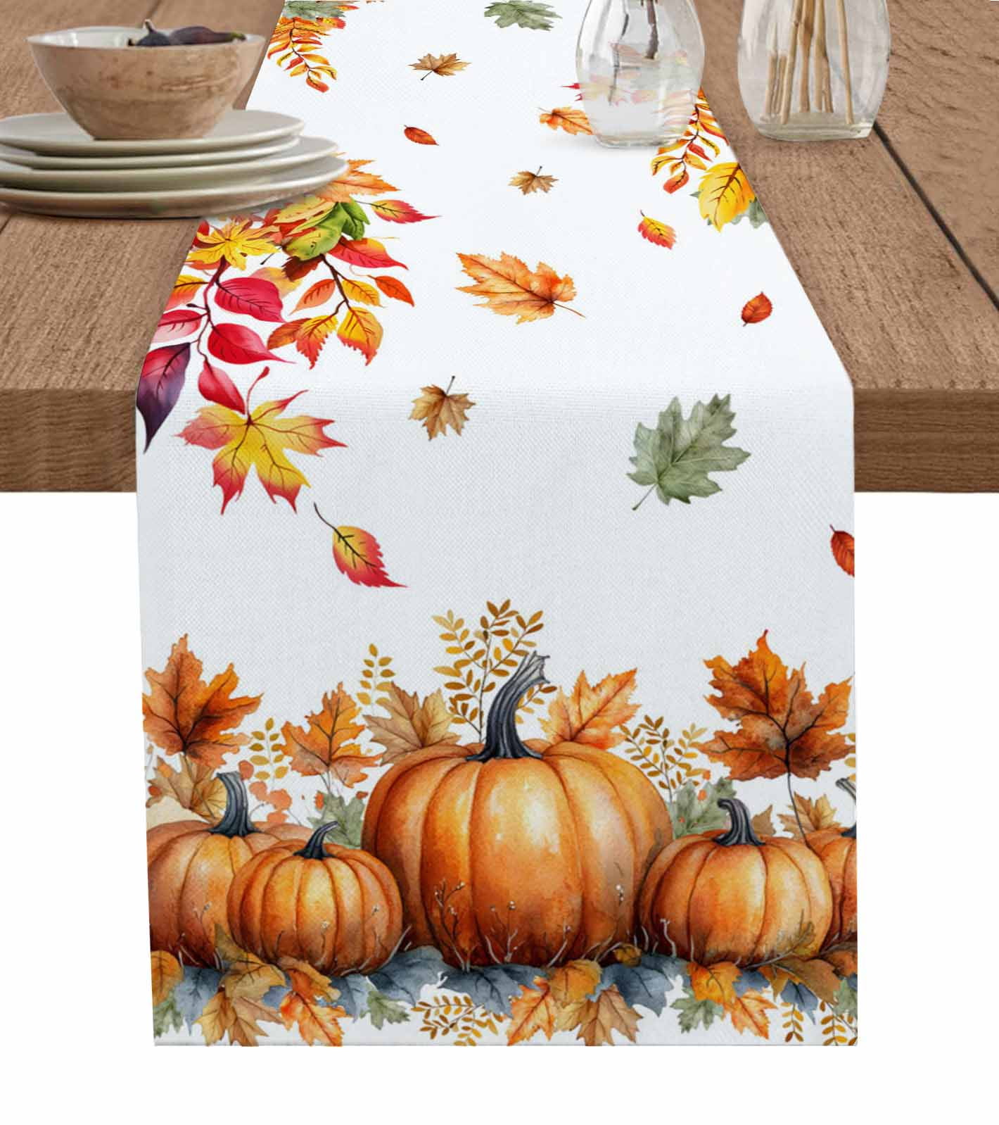 ERUNPONLY Orange Pumpkin Fall Table Runner - 72 Inch Long Thanksgiving ...