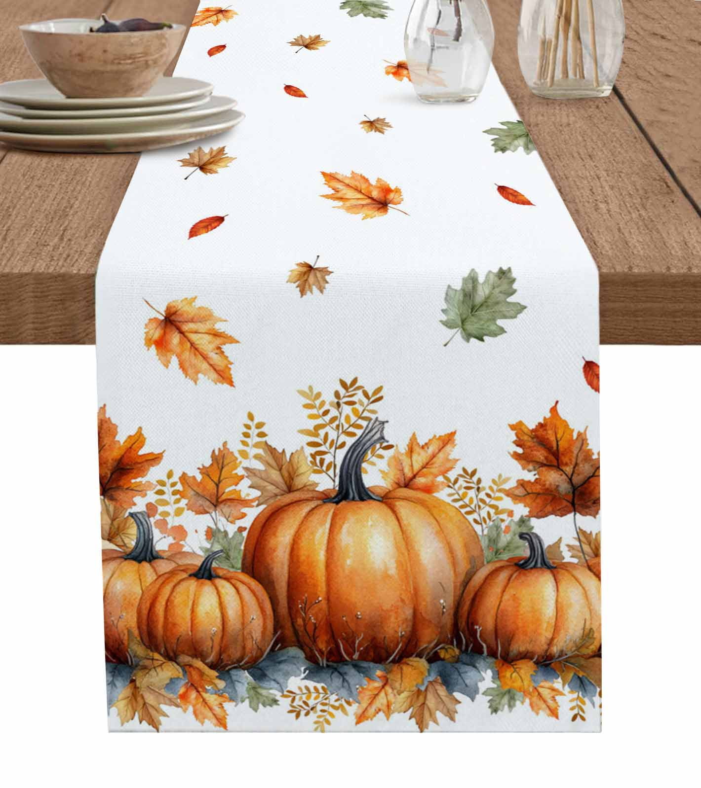 ERUNPONLY Orange Pumpkin Fall Table Runner - 90 Inch Long Thanksgiving ...