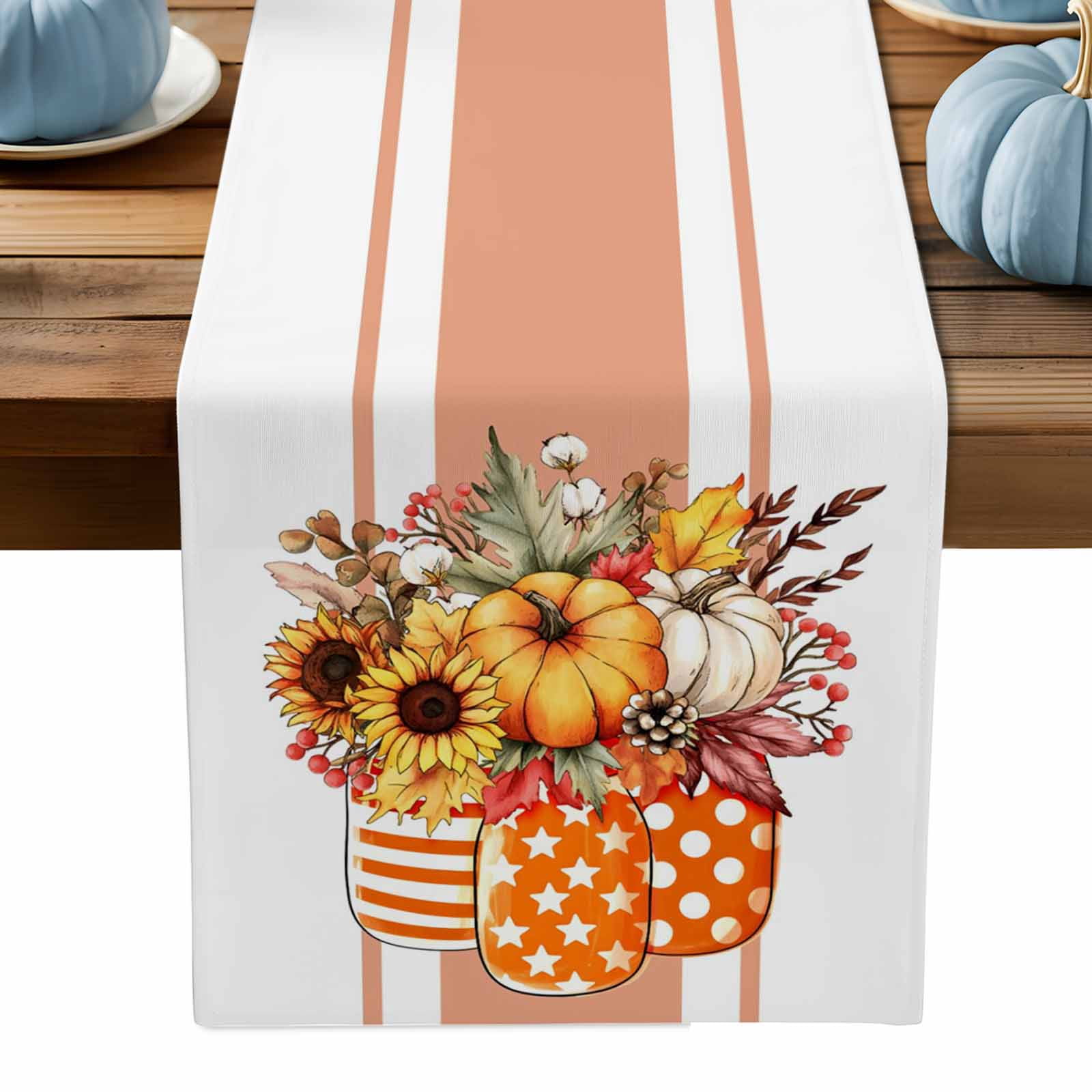 ERUNPONLY Orange Pumpkin Table Runner - 70 Inch Long Fall Thanksgiving ...