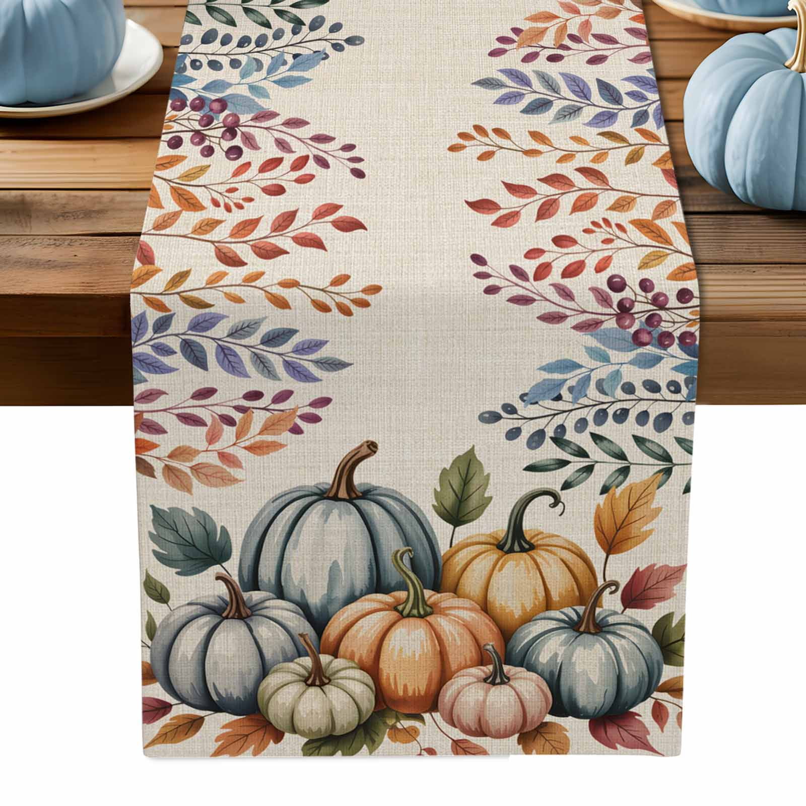 ERUNPONLY Orange Pumpkins Fall Table Runner - 108 Inch Long Autumn ...