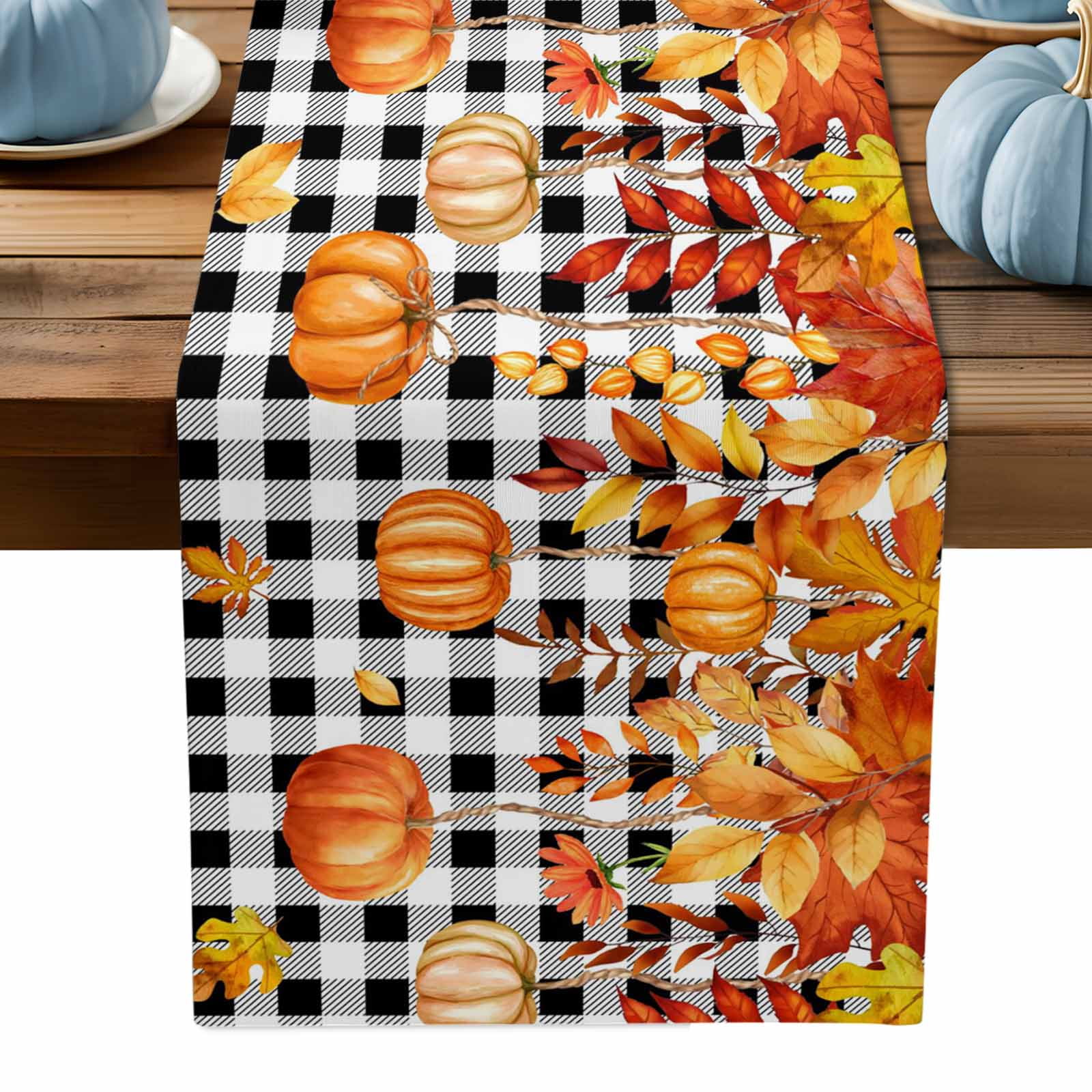 ERUNPONLY Orange Pumpkins Fall Table Runner - 120 Inch Long ...