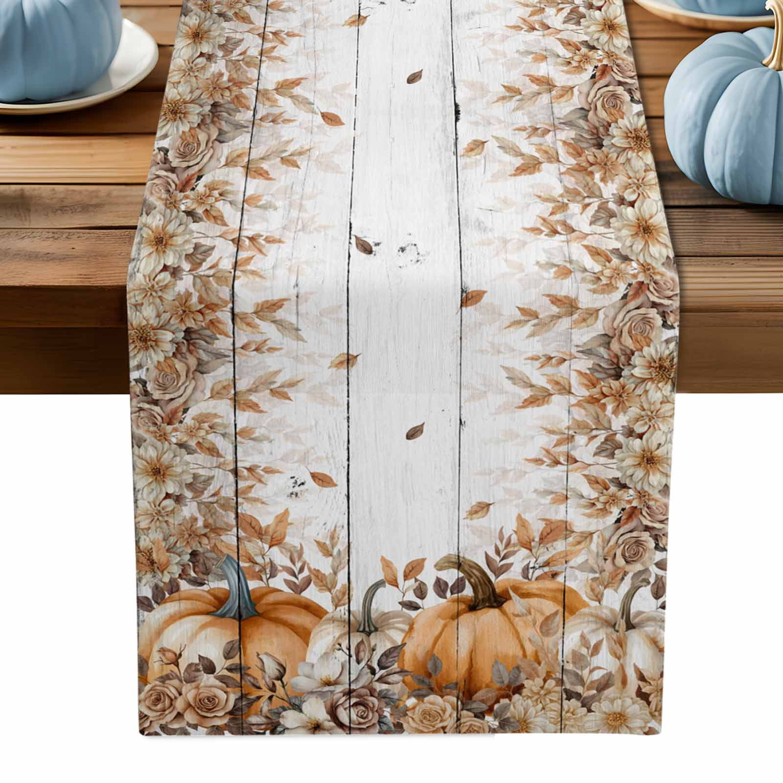 ERUNPONLY Orange Pumpkins Fall Table Runner - 48 Inch Long Thanksgiving ...