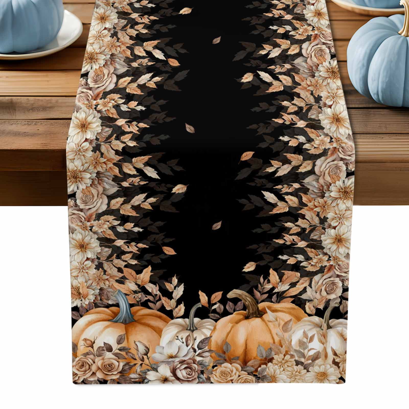 ERUNPONLY Orange Pumpkins Fall Table Runner - 70 Inch Long Thanksgiving ...