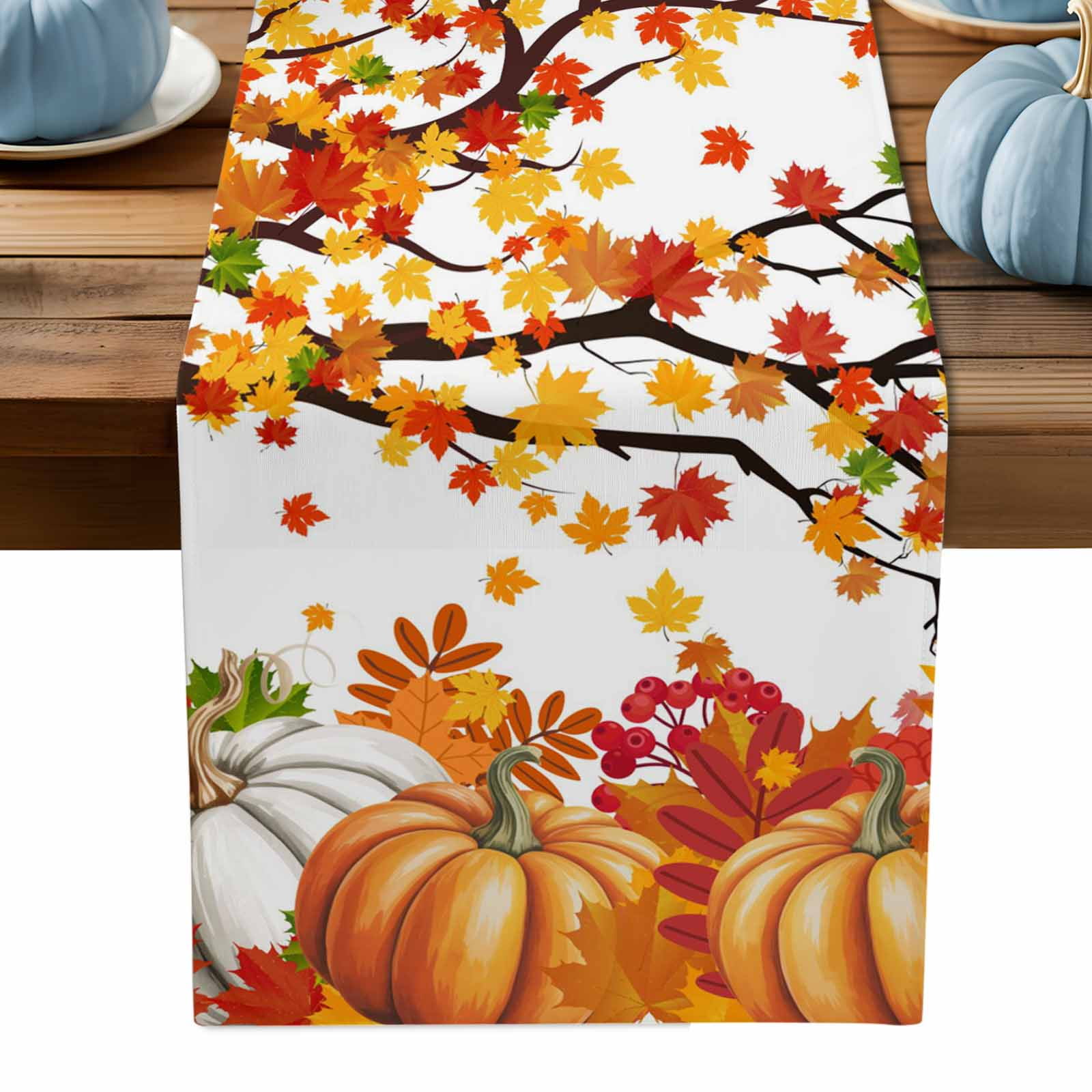 ERUNPONLY Orange Pumpkins Fall Table Runner - 72 Inch Long Maple Leaf ...