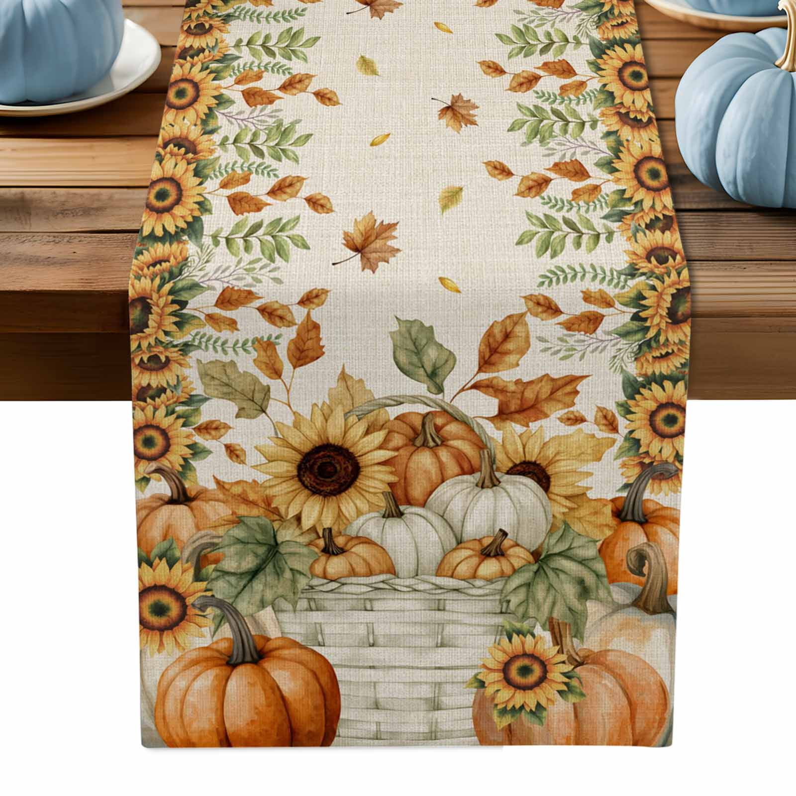 ERUNPONLY Orange Pumpkins Fall Table Runner - 72 Inch Long Sunflower ...
