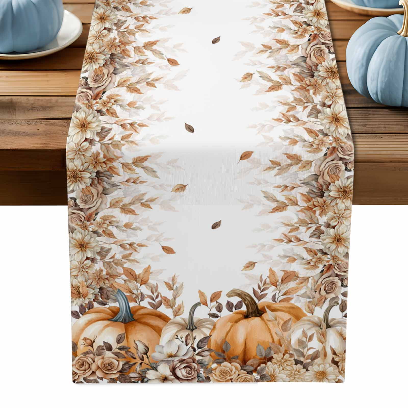 ERUNPONLY Orange Pumpkins Fall Table Runner - 90 Inch Long Thanksgiving ...