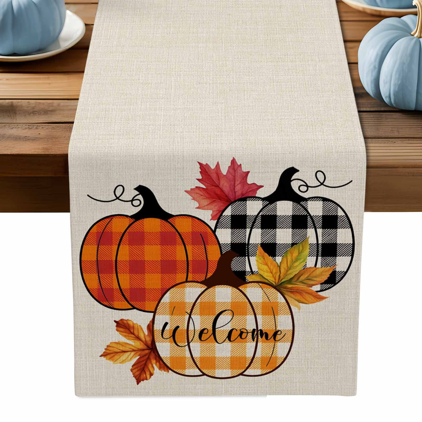 ERUNPONLY Orange Pumpkins Table Runner - 72 Inch Long Plaid Farmhouse ...