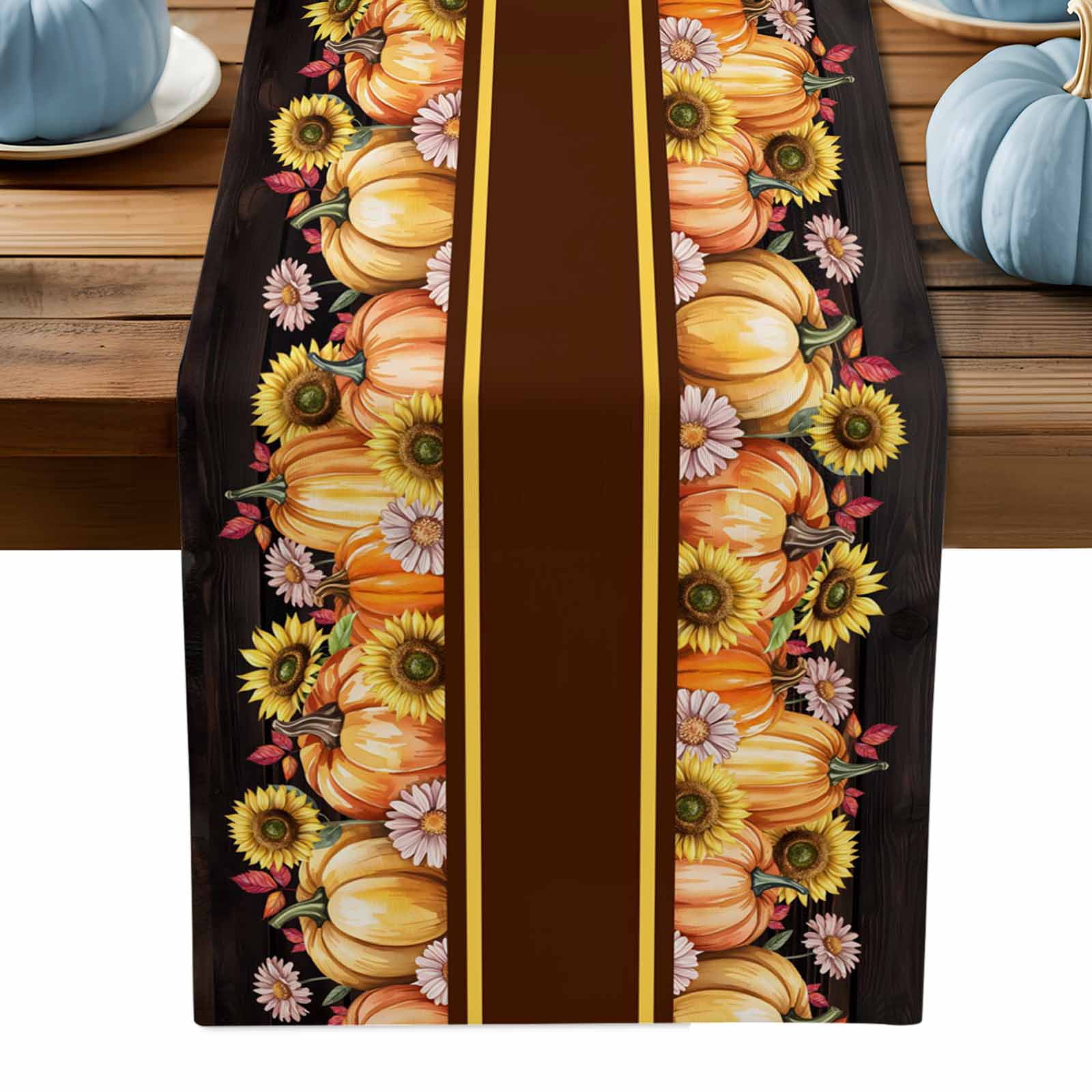 ERUNPONLY Orange Pumpkins Table Runner - 72 Inch Long Sunflower Yellow ...