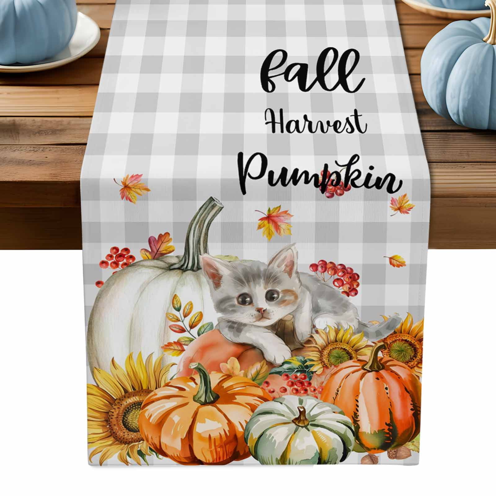 ERUNPONLY Orange Pumpkins Thanksgiving Table Runner - 72 Inch Long Fall ...