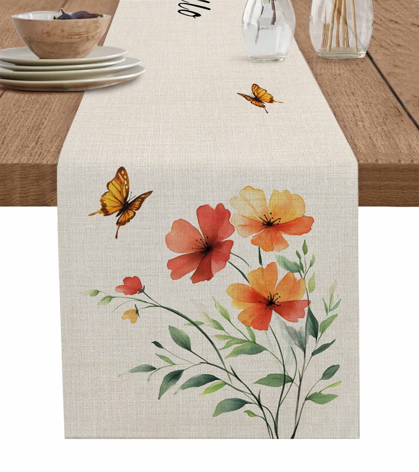 ERUNPONLY Orange Red Floral Table Runner - 72 Inch Long Vintage ...