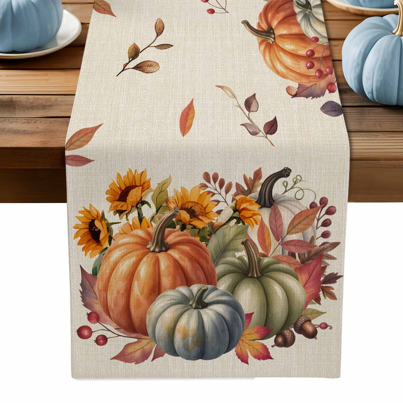 ERUNPONLY Orange Sage Green Fall Table Runner - 72 Inch Long ...