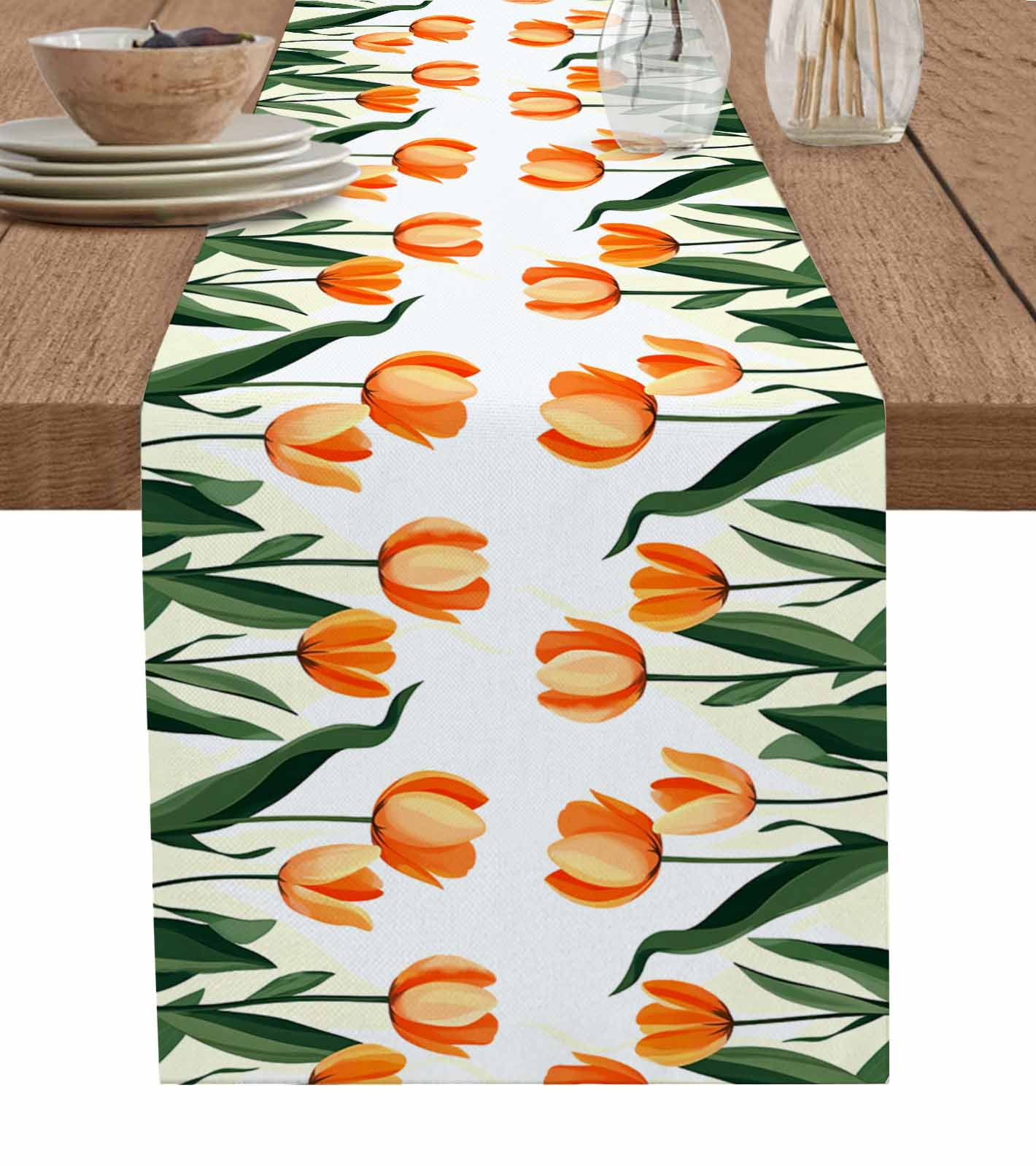 ERUNPONLY Orange Tulip Table Runner - 108 Inch Long Watercolor Retro ...