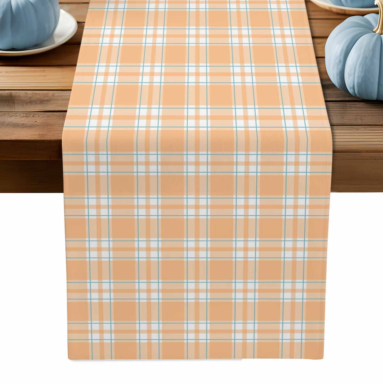 ERUNPONLY Orange White Plaid Table Runner - 90 Inch Long Modern Buffalo ...