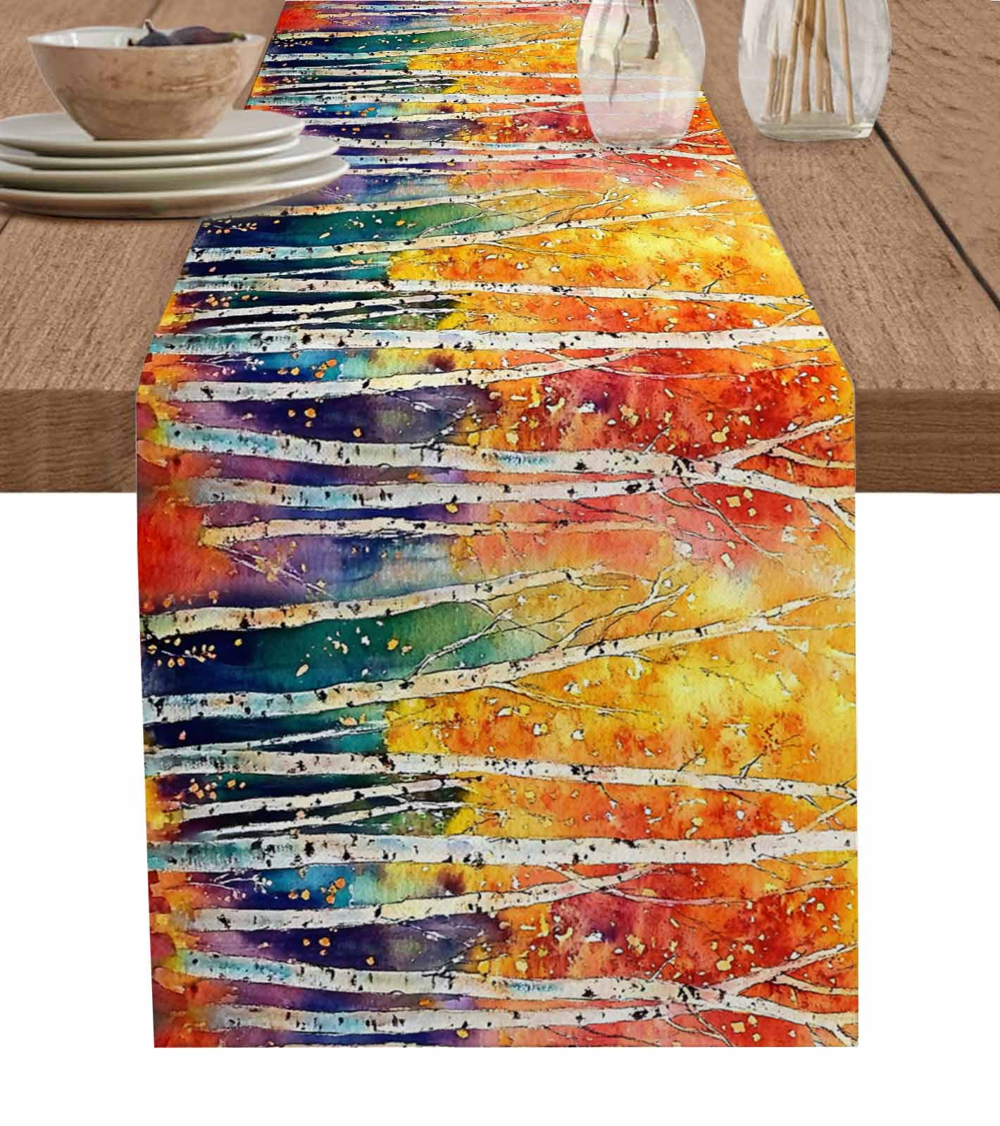 ERUNPONLY Orange Yellow Forest Table Runner - 90 Inch Long Abstract ...