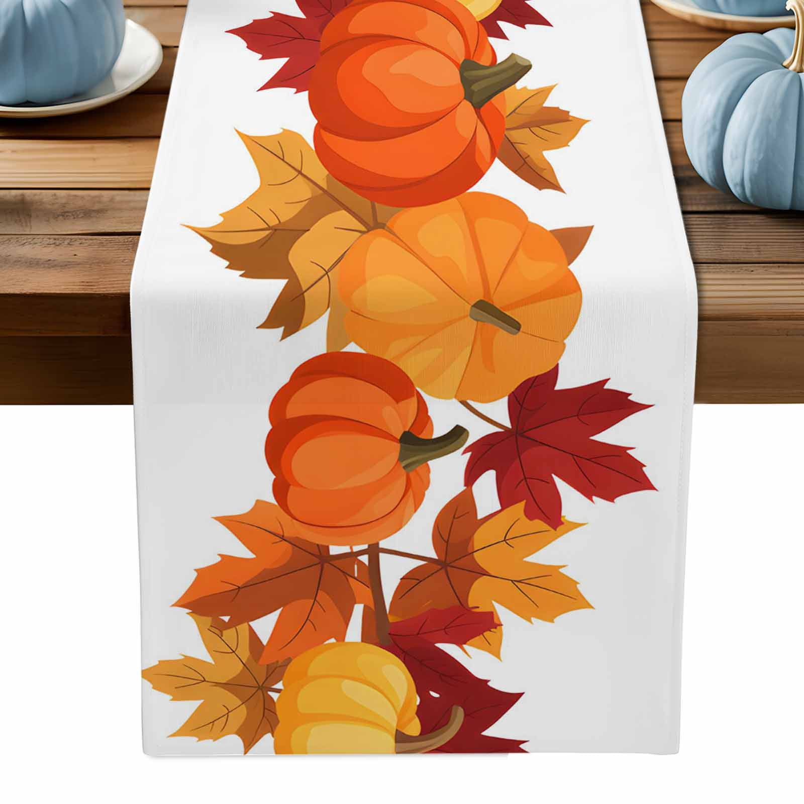 ERUNPONLY Orange Yellow Pumpkin Fall Table Runner - 108 Inch Long ...
