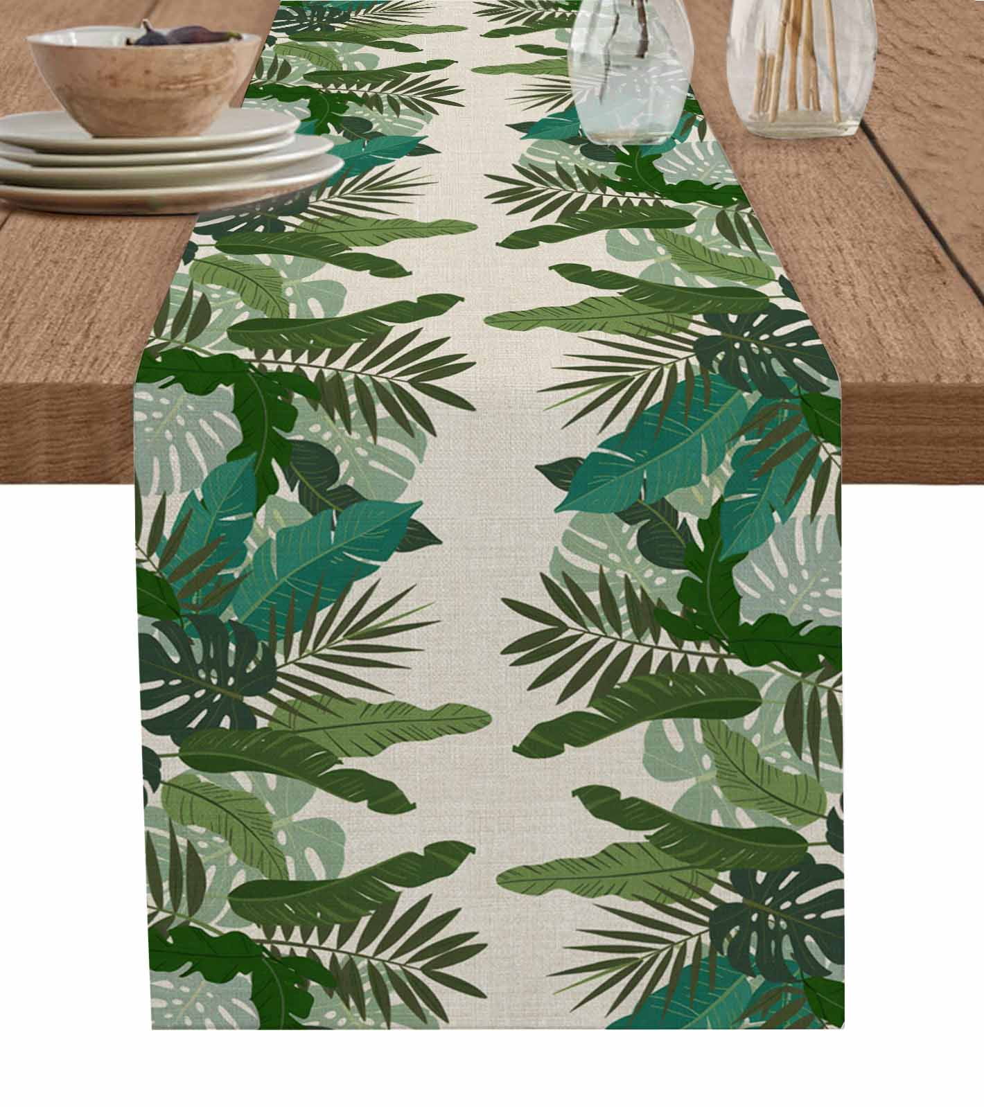 ERUNPONLY Palm Leaves Tropical Table Runner - 72 Inch Long Beige Summer ...