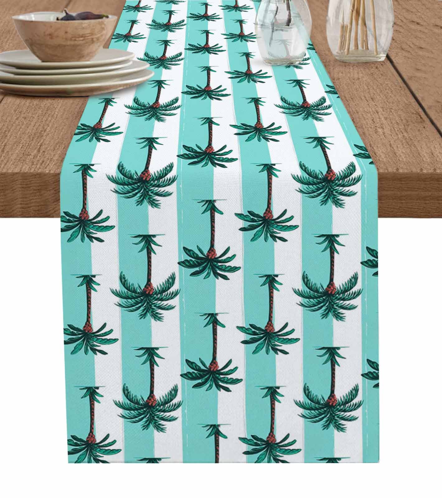ERUNPONLY Palm Tree Striped Table Runner - 36 Inch Long Summer Tropical ...