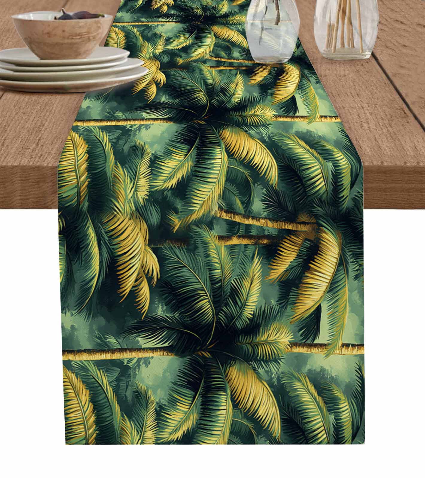 ERUNPONLY Palm Trees Table Runner - 120 Inch Long Summer Green Nature ...