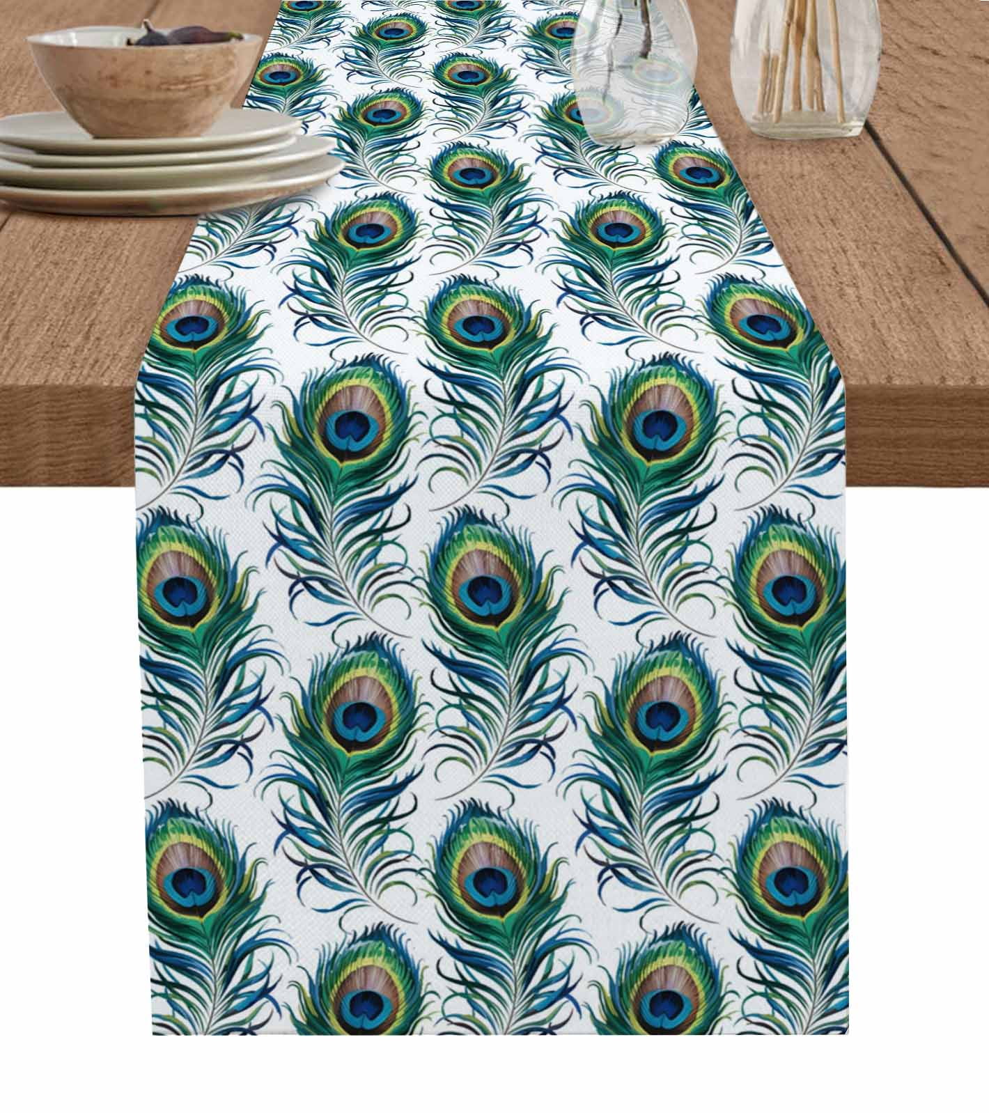 ERUNPONLY Peacock Feathers Table Runner - 72 Inch Long Modern ...