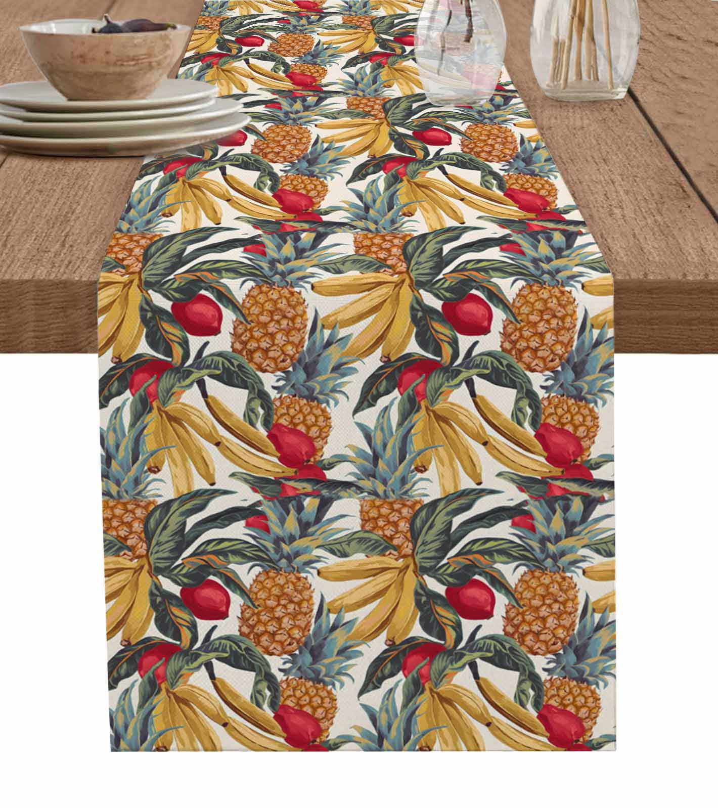 ERUNPONLY Pineapple Banana Table Runner - 120 Inch Long Summer Tropical ...