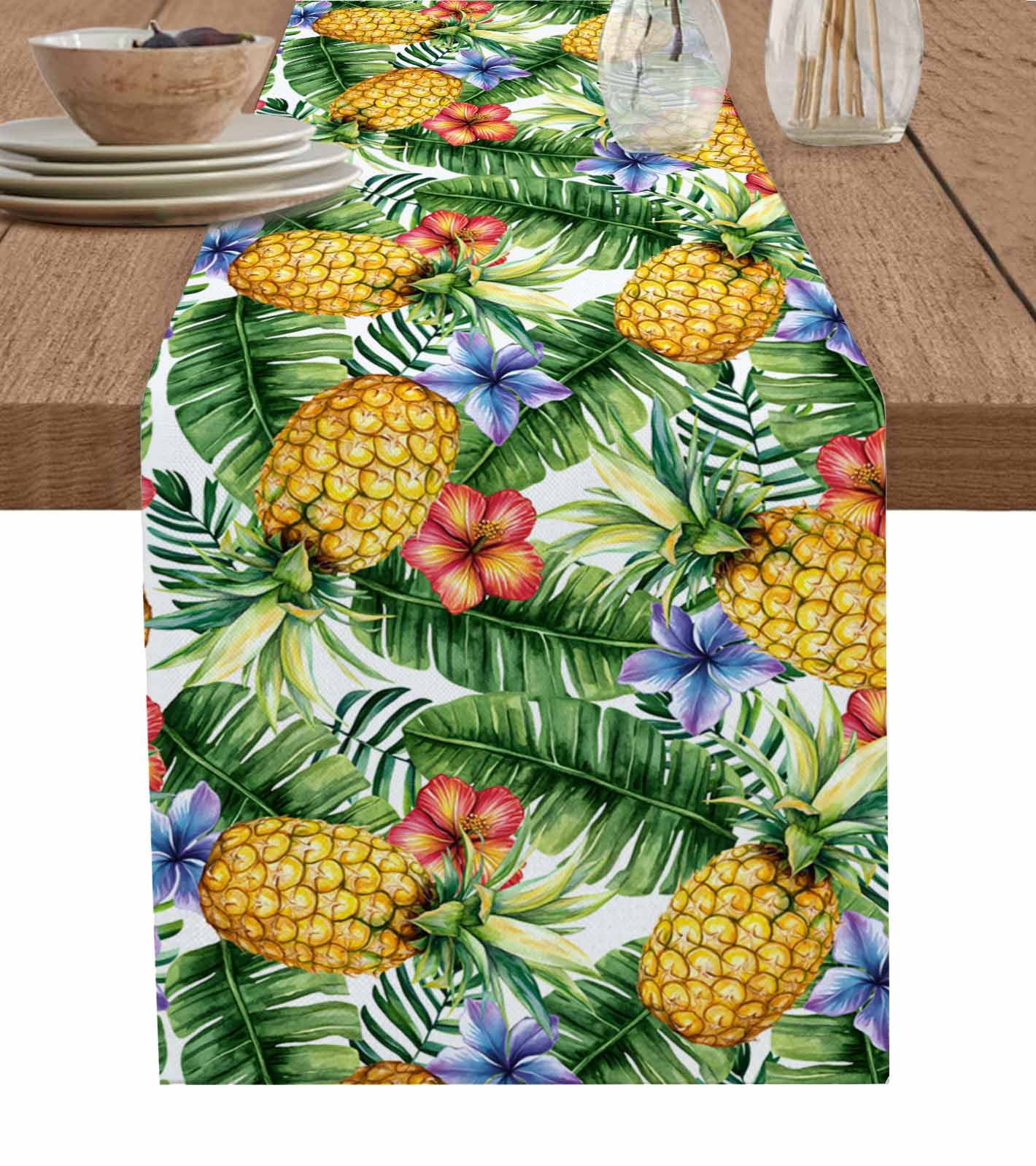 ERUNPONLY Pineapple Table Runner - 60 Inch Long Yellow Tropical Fruit ...