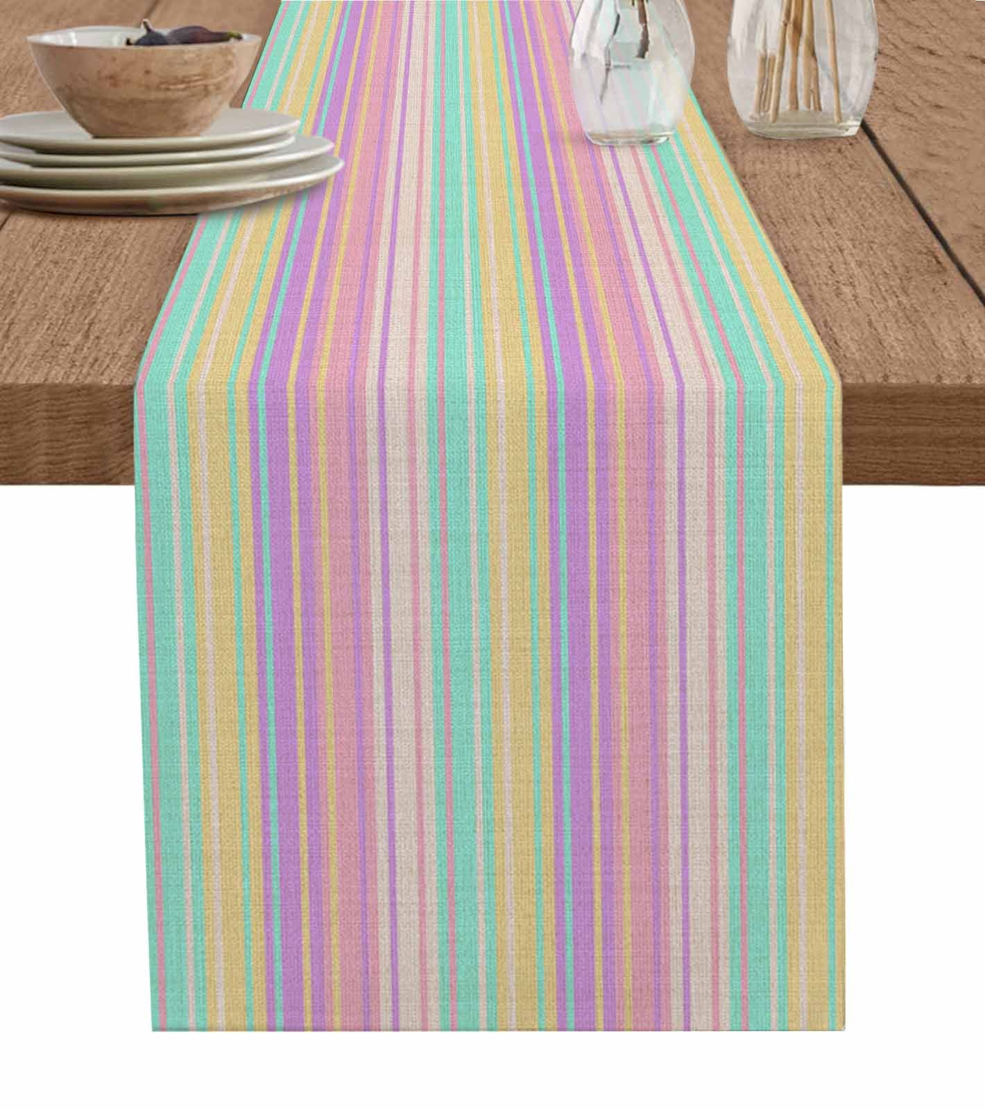 ERUNPONLY Pink Aqua Stripe Table Runner - 72 Inch Long Yellow Geometric ...