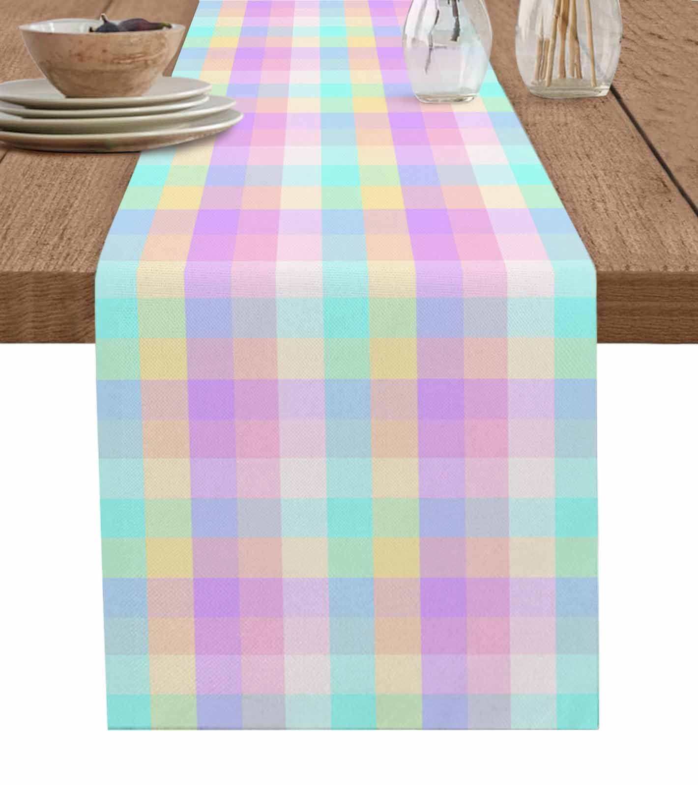 ERUNPONLY Pink Blue Table Runner - 90 Inch Long Buffalo Plaid Checker ...